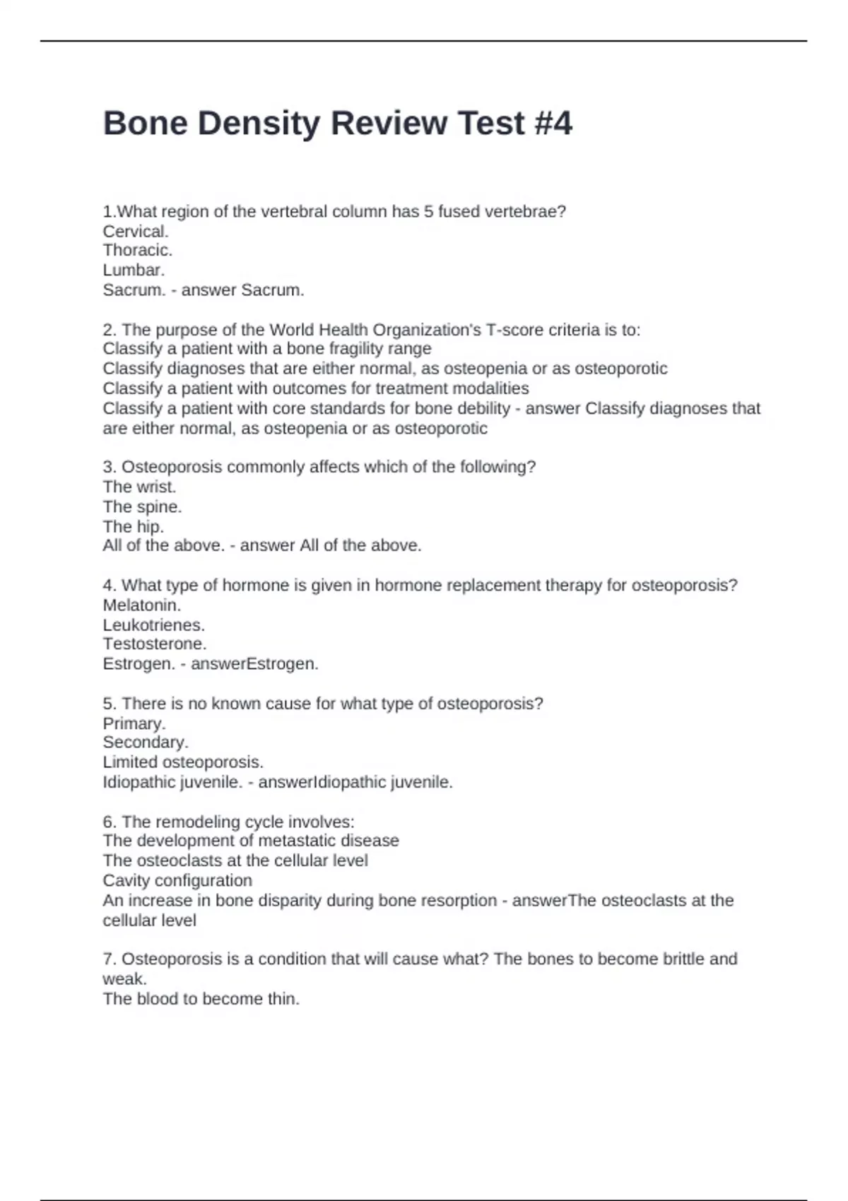 Bone Density Review Test -4 Questions with Accurate Answers 2024 - Bone ...