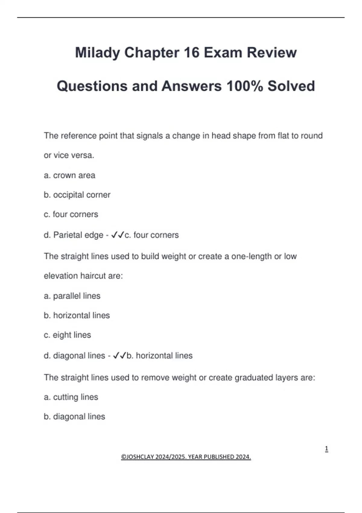 Milady Chapter 16 Exam Review Questions and Answers 100% Solved ...
