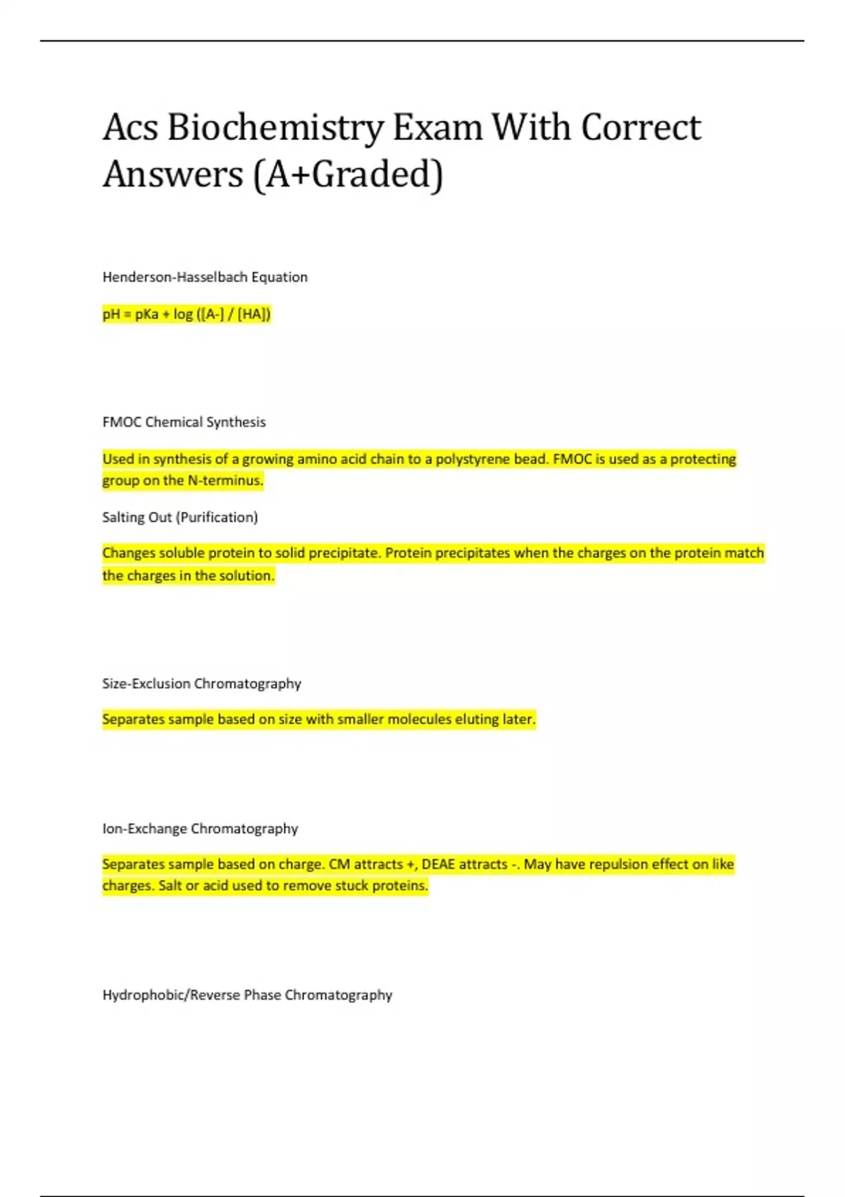 Acs Biochemistry Exam With Correct Answers - Biochemistry - Stuvia US