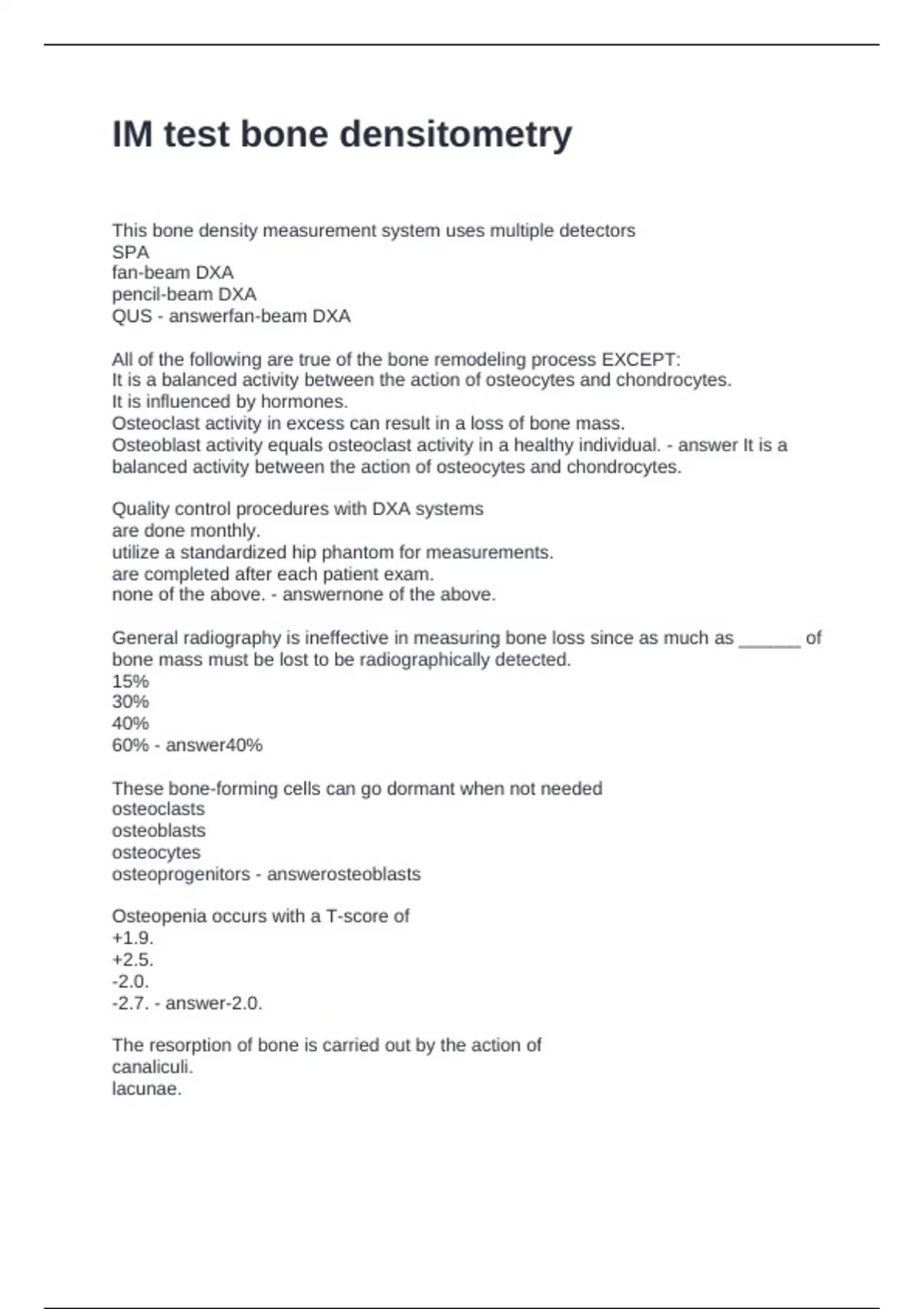 IM test bone densitometry Questions and Answers - Bone Densitometry ...