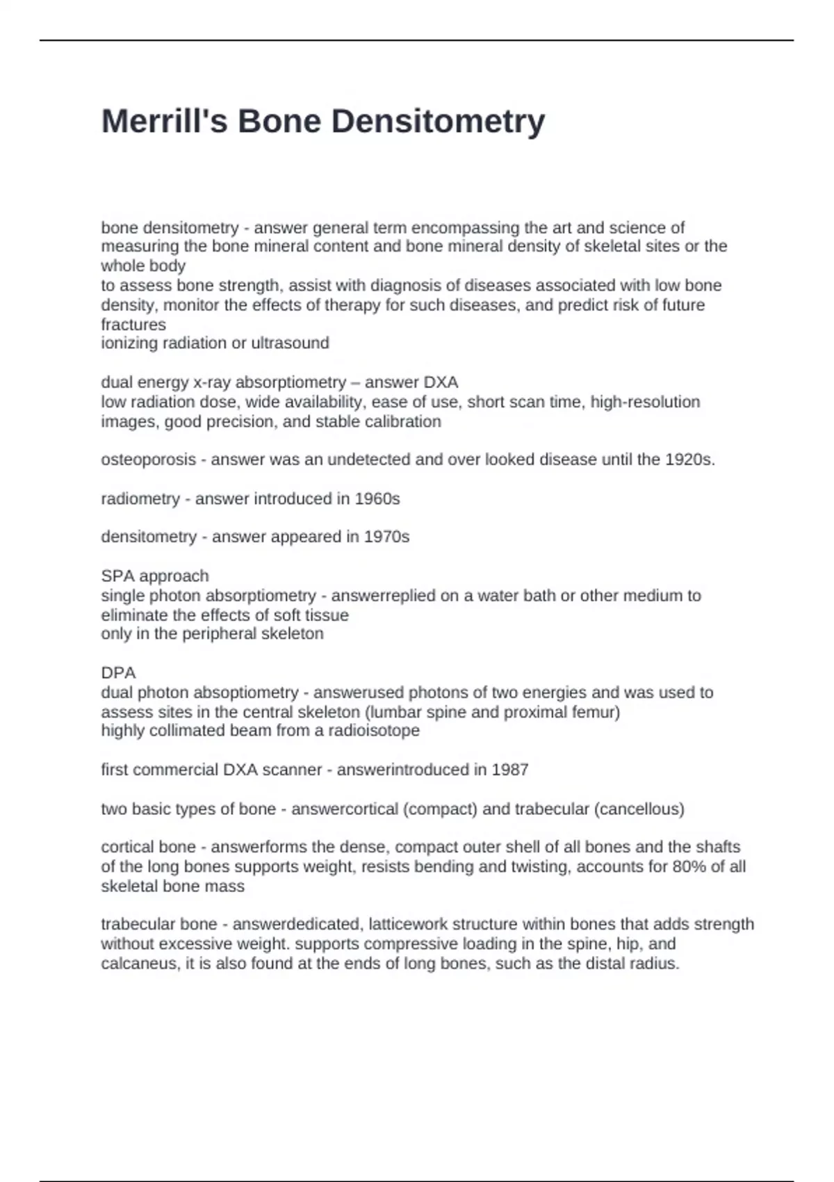 Merrill-s Bone Densitometry Questions and Answers 2024 - Bone ...