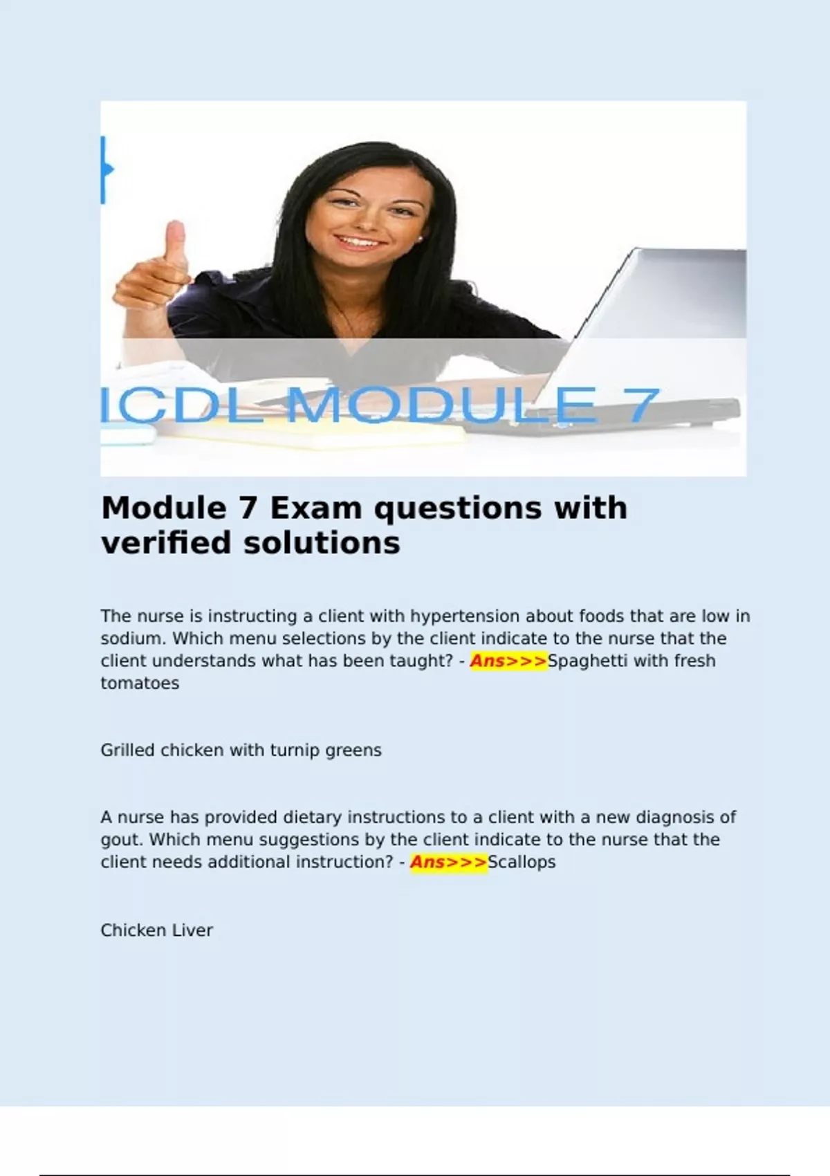 Module 7 Exam questions with verified solutions The nurse is instructing a client with ...
