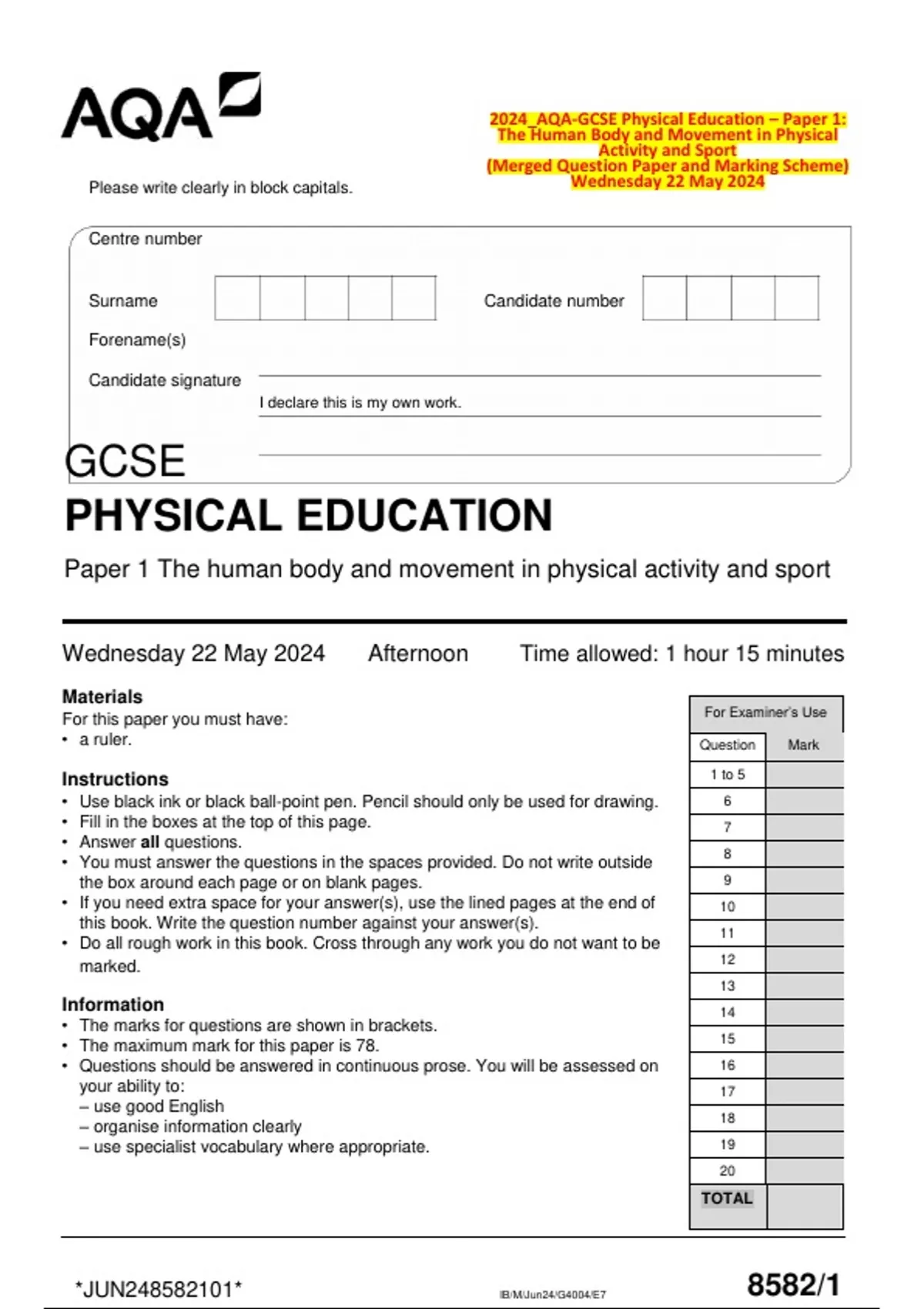 2024_AQA-GCSE Physical Education – Paper 1: The Human Body and Movement ...