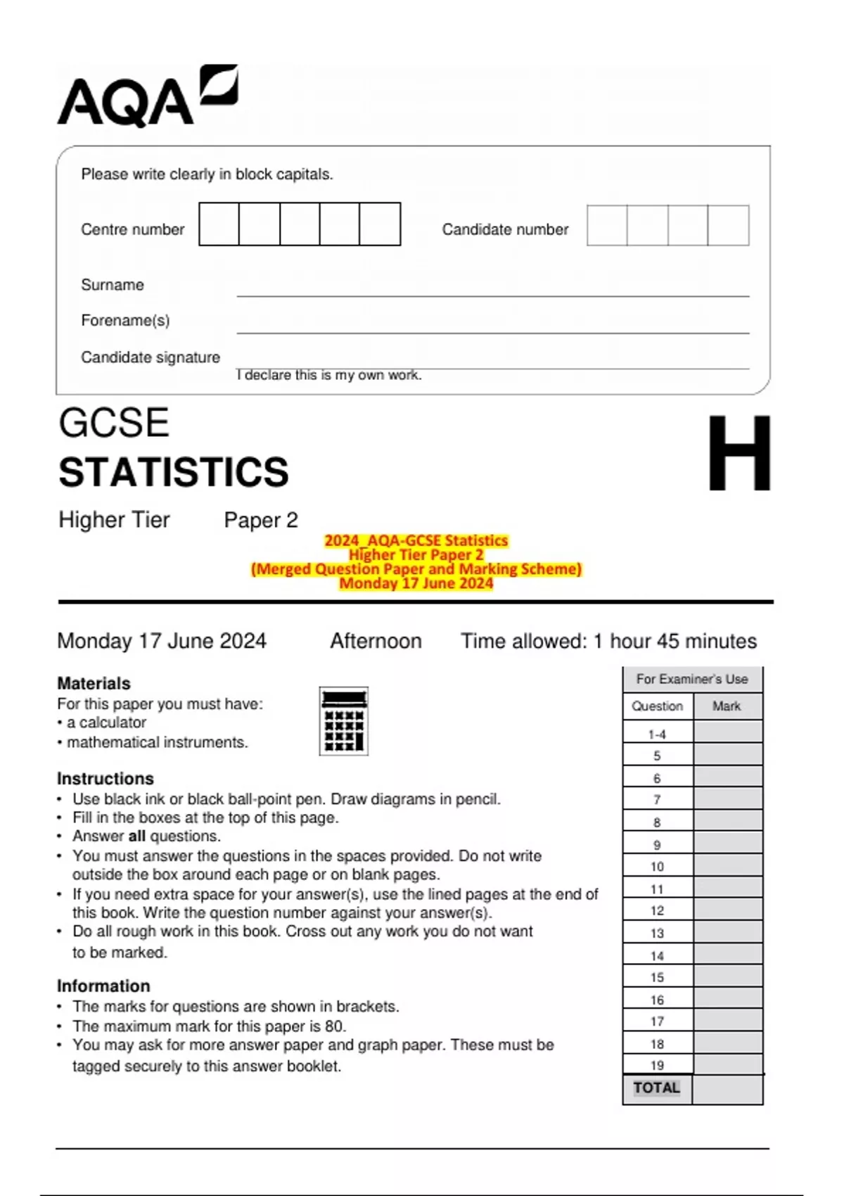 2024_AQA-GCSE Statistics Higher Tier Paper 2 (Merged Question Paper and ...