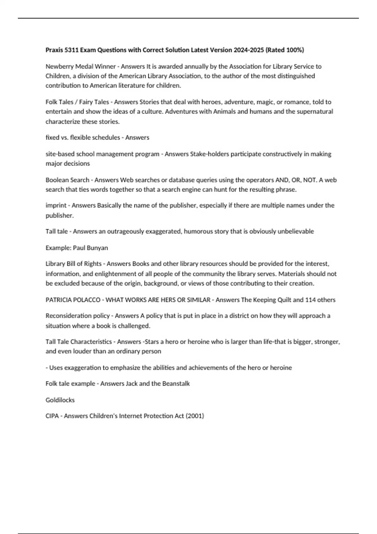 Praxis 5311 Exam Questions with Correct Solution Latest Version (Rated ...