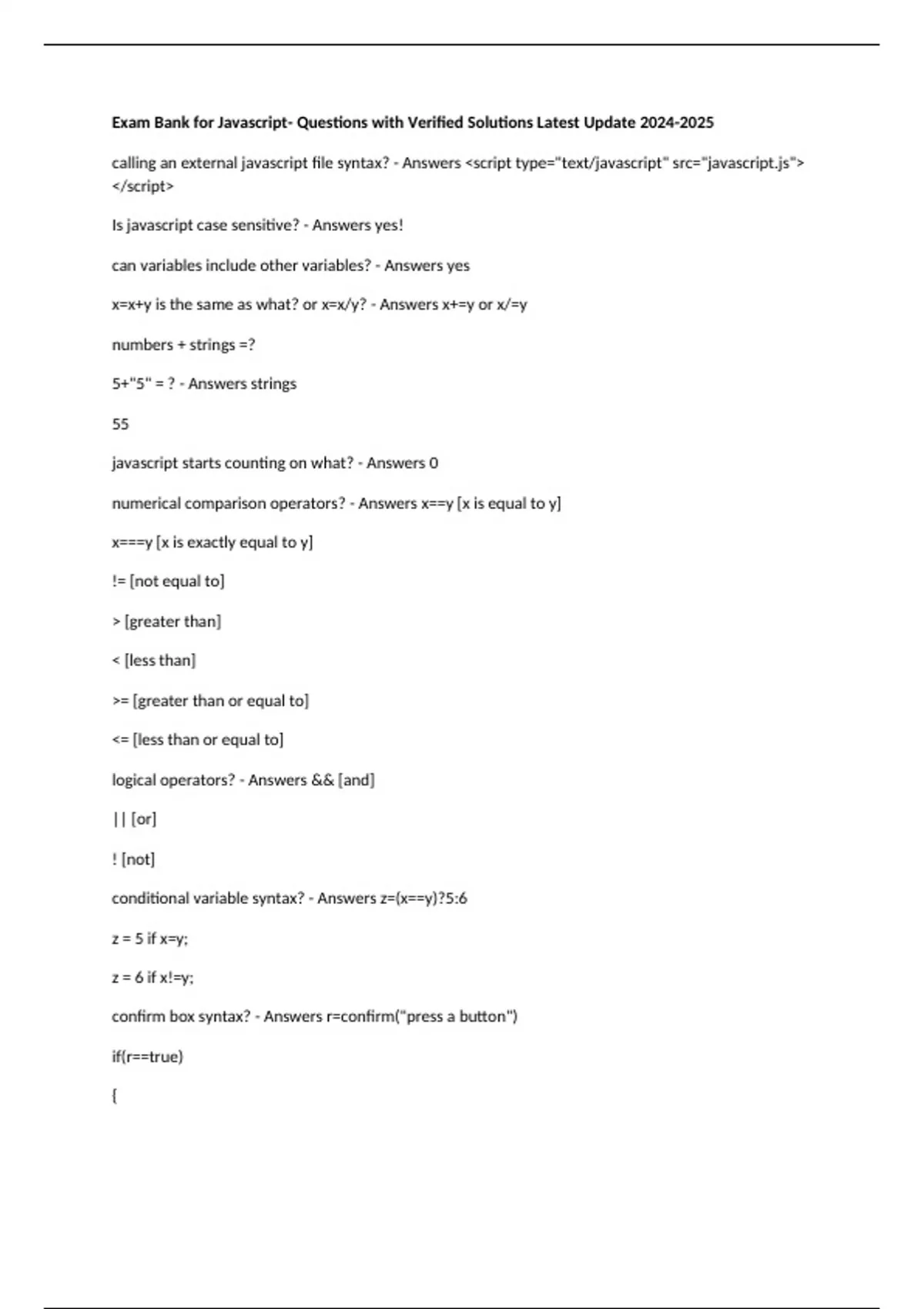 Exam Bank for Javascript- Questions with Verified Solutions Latest ...