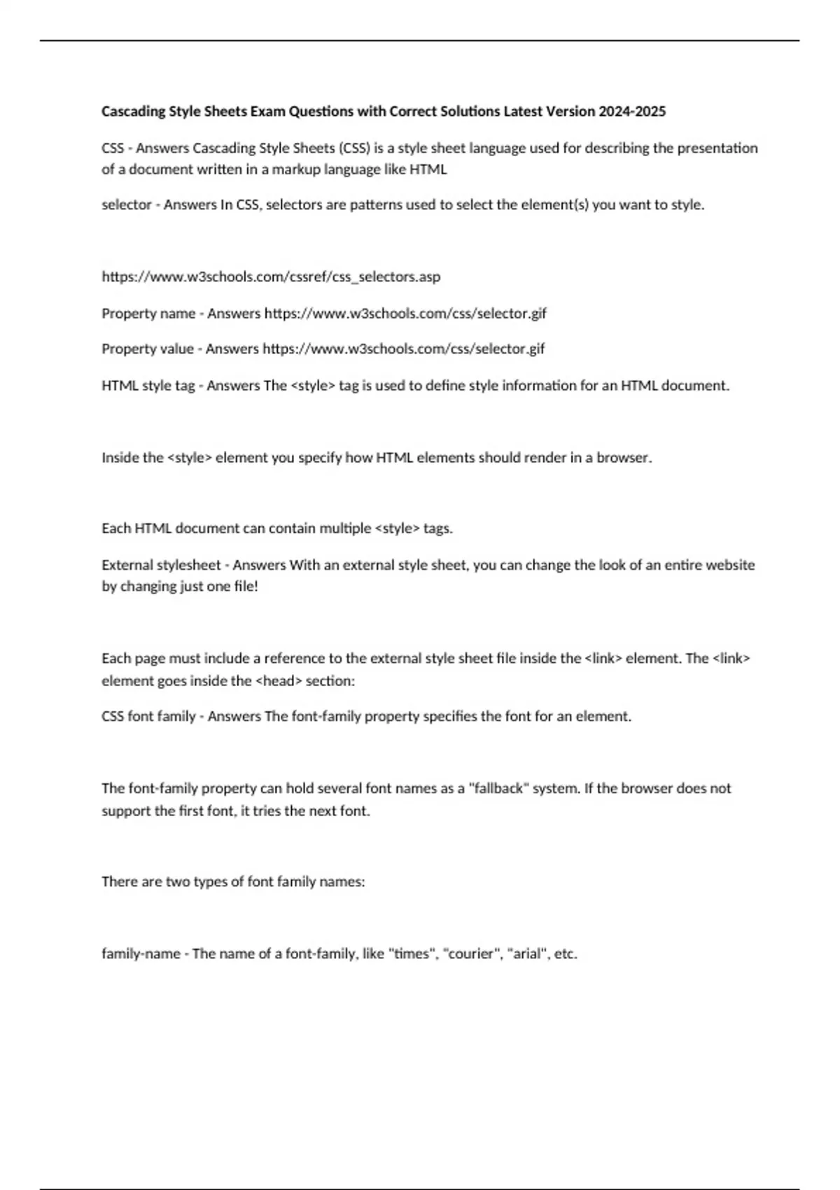 Cascading Style Sheets Exam Questions with Correct Solutions Latest ...