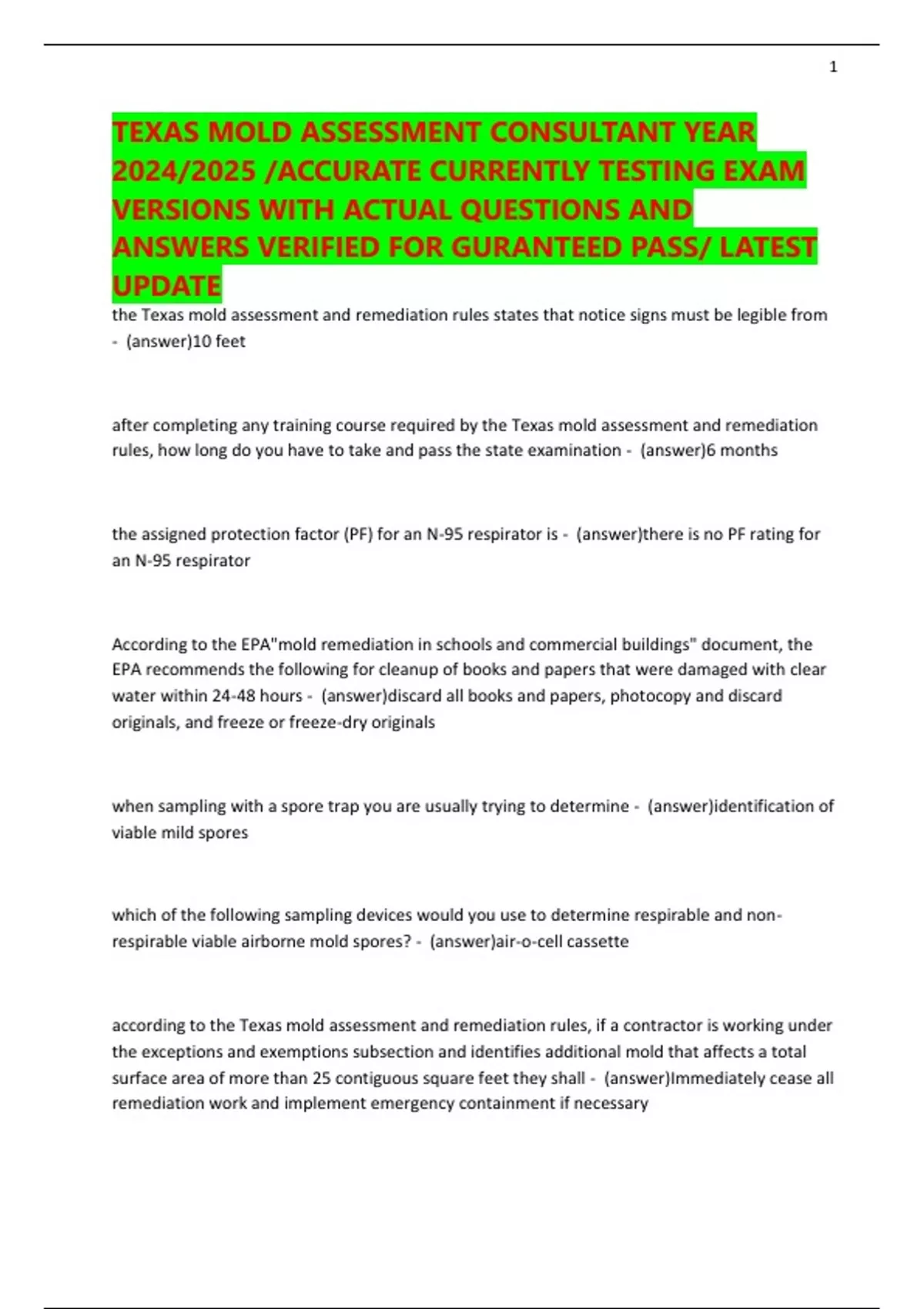 TEXAS MOLD ASSESSMENT CONSULTANT YEAR 2024/2025 /ACCURATE CURRENTLY ...