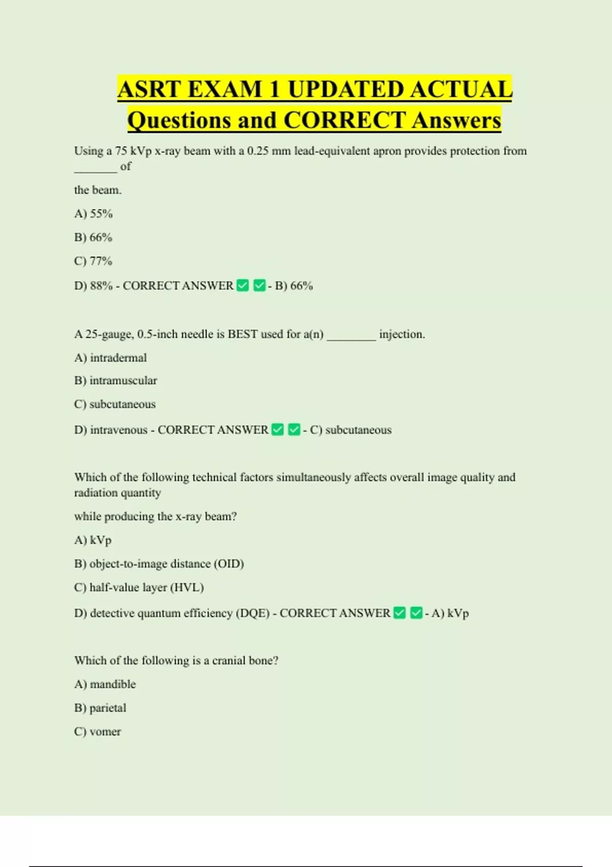 ASRT EXAM 1 UPDATED ACTUAL Questions and CORRECT Answer - ASRT - Stuvia US