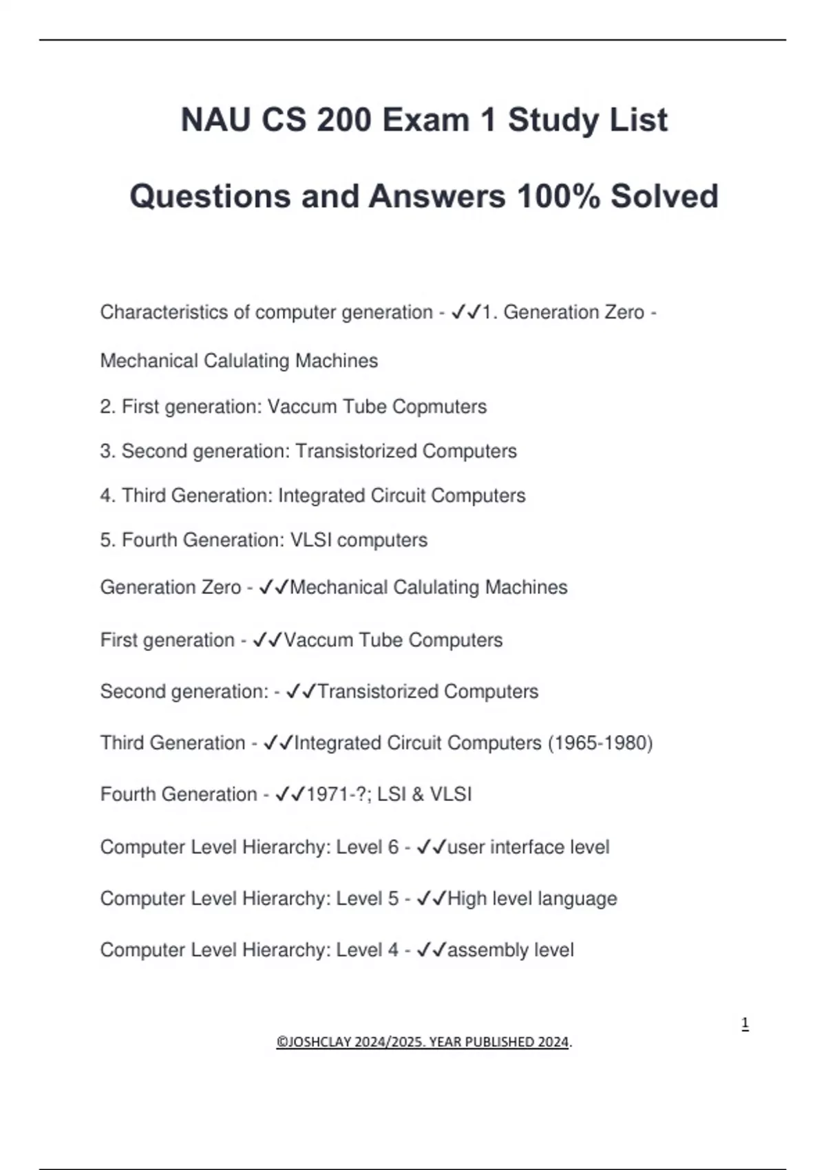 NAU CS 200 Exam 1 Study List Questions and Answers 100% Solved - Ics 200 - Stuvia US