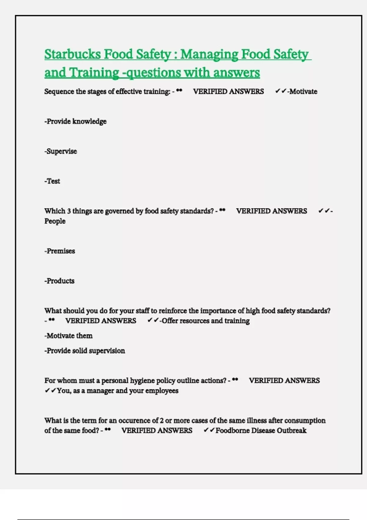 Starbucks Food Safety - Managing Food Safety and Training -questions ...