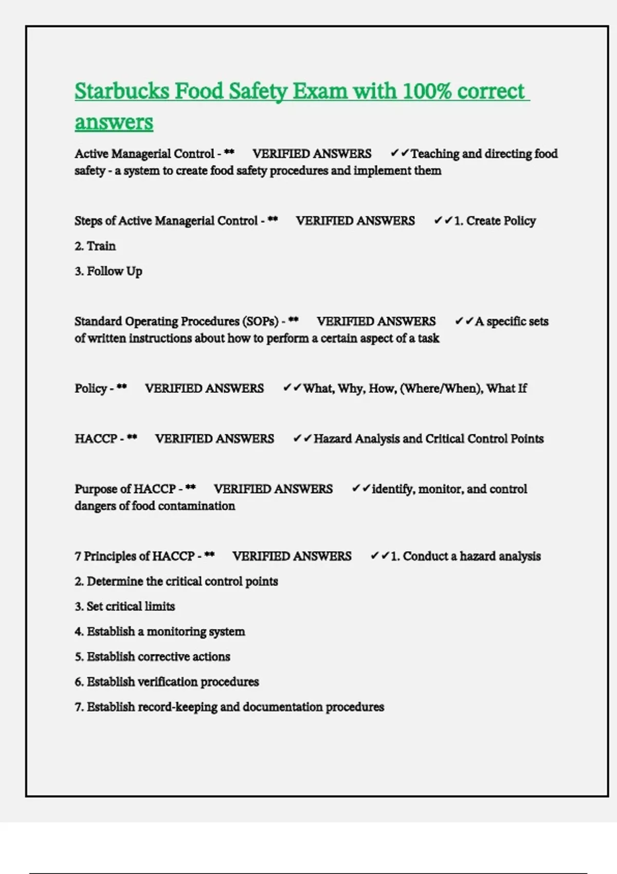 Starbucks Food Safety Exam with 100% correct answers - Starbucks food ...