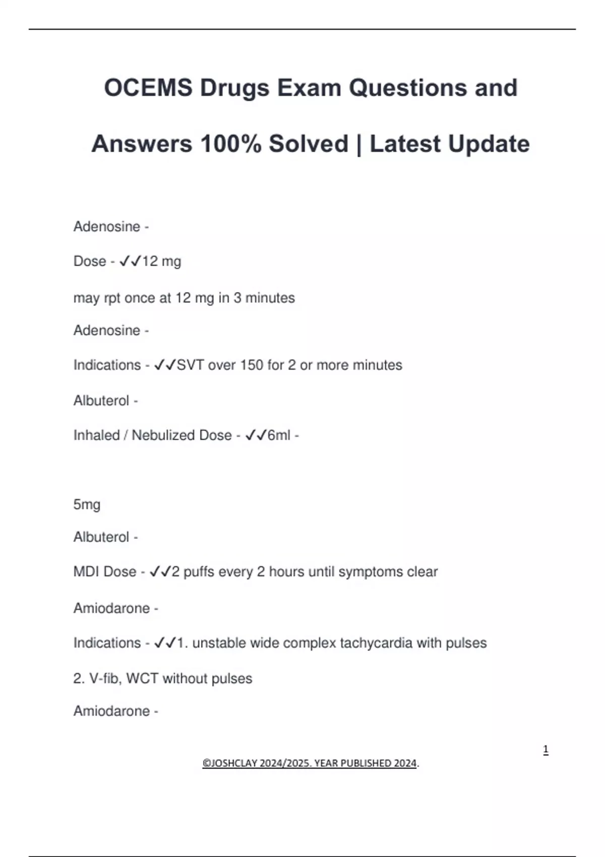 OCEMS Drugs Exam Questions and Answers 100% Solved | Latest Update ...