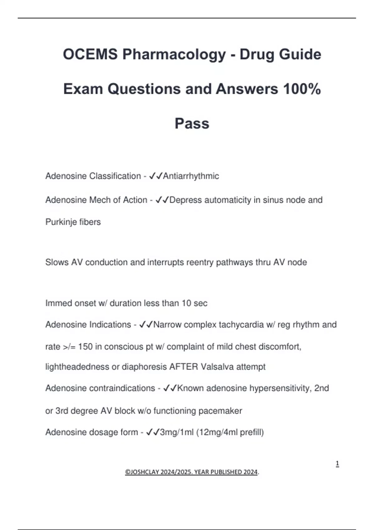OCEMS Pharmacology - Drug Guide Exam Questions and Answers 100% Pass ...