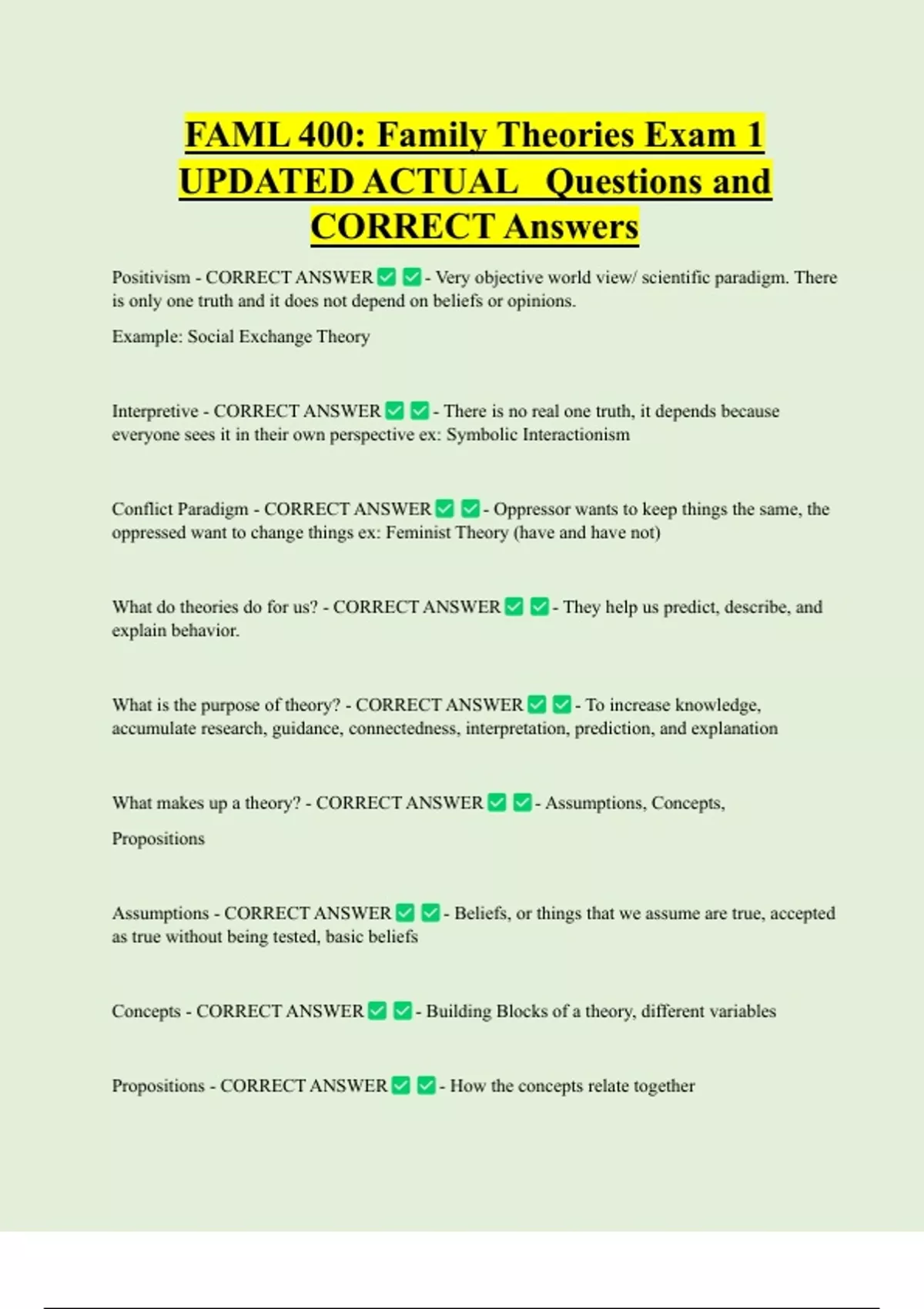 FAML 400: Family Theories Exam 1 UPDATED ACTUAL Questions and CORRECT ...