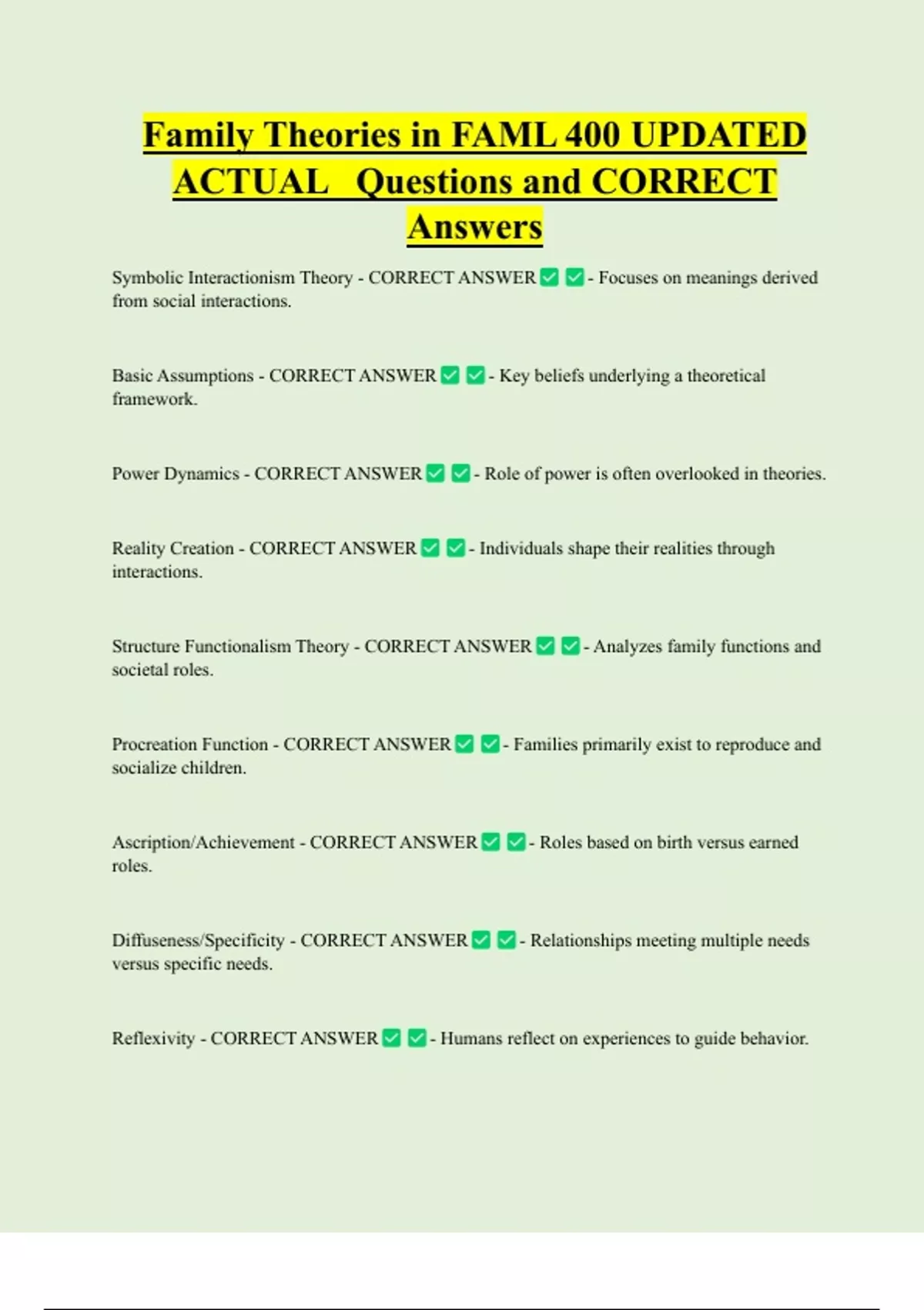 Family Theories in FAML 400 UPDATED ACTUAL Questions and CORRECT ...