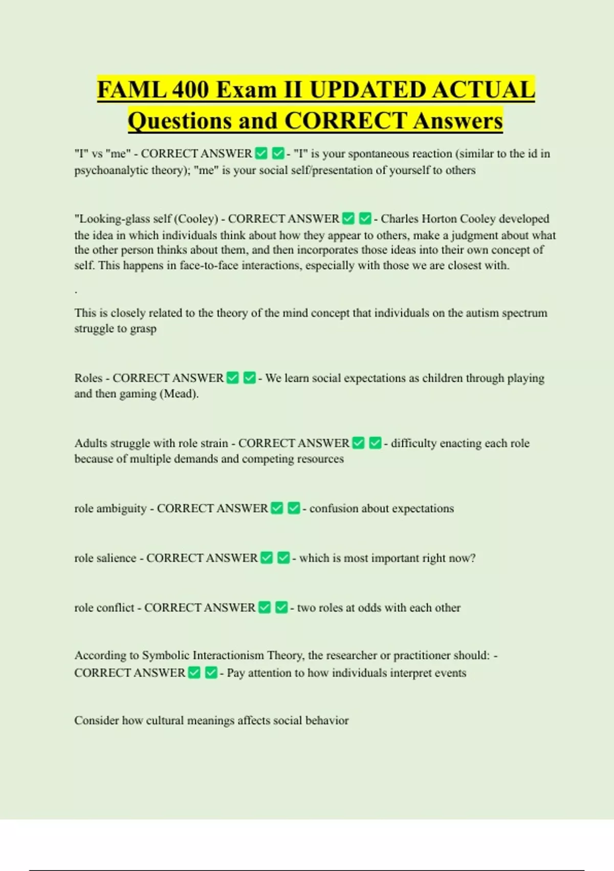 FAML 400 Exam II UPDATED ACTUAL Questions and CORRECT Answers - FAML ...