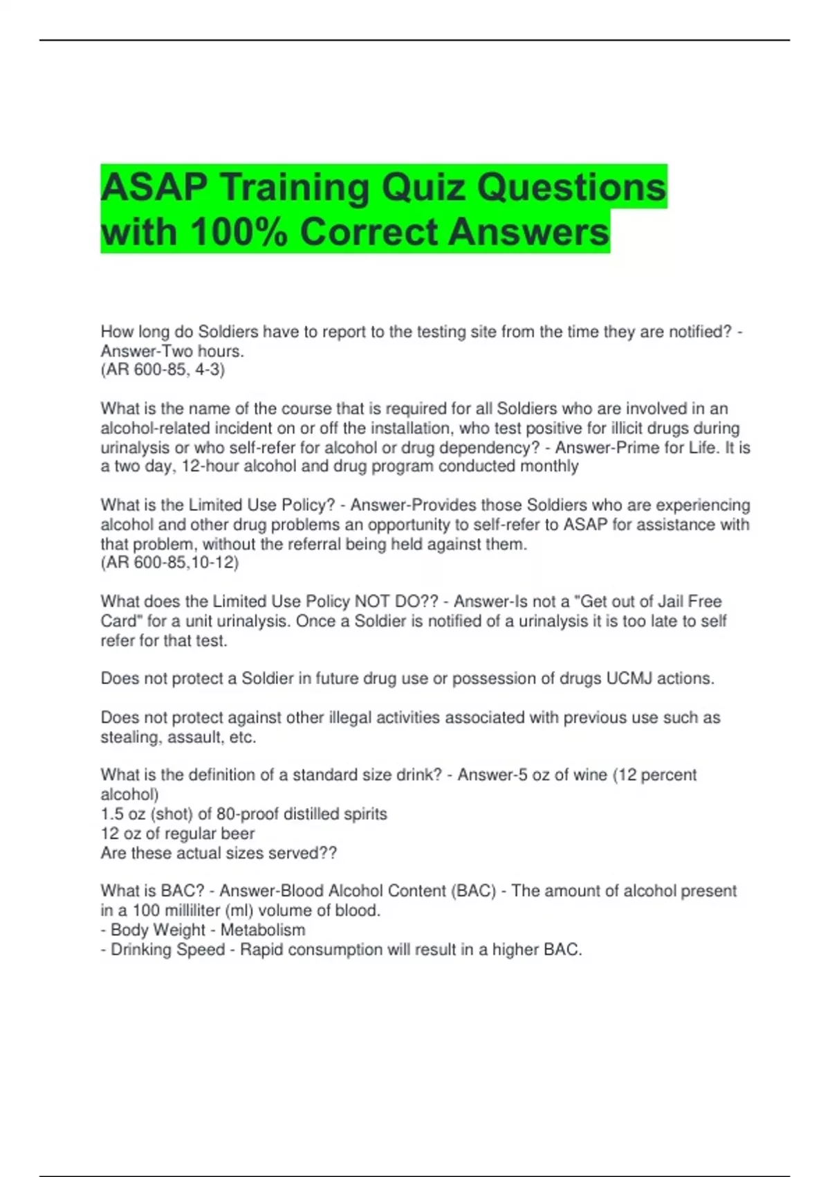 ASAP Training Quiz Questions with 100% Correct Answers - ASAP Training ...
