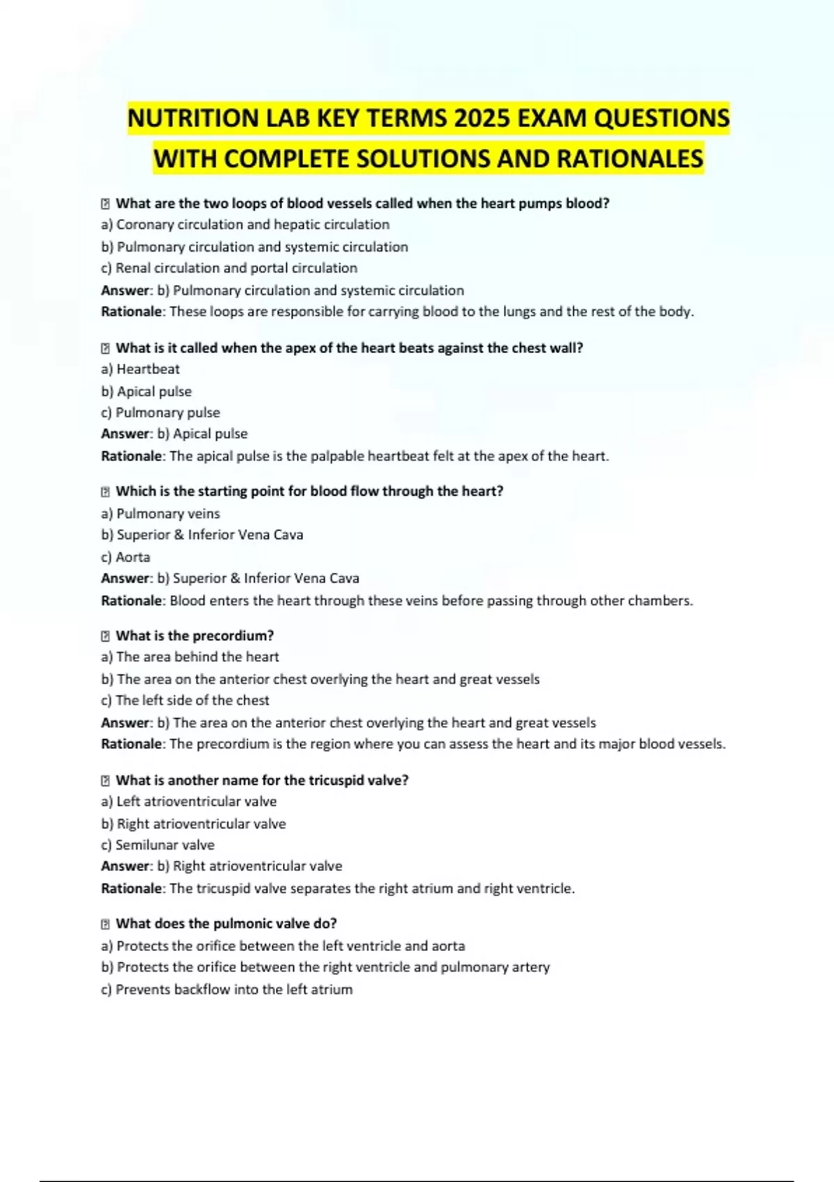 NUTRITION LAB KEY TERMS 2025 EXAM QUESTIONS WITH COMPLETE SOLUTIONS AND ...
