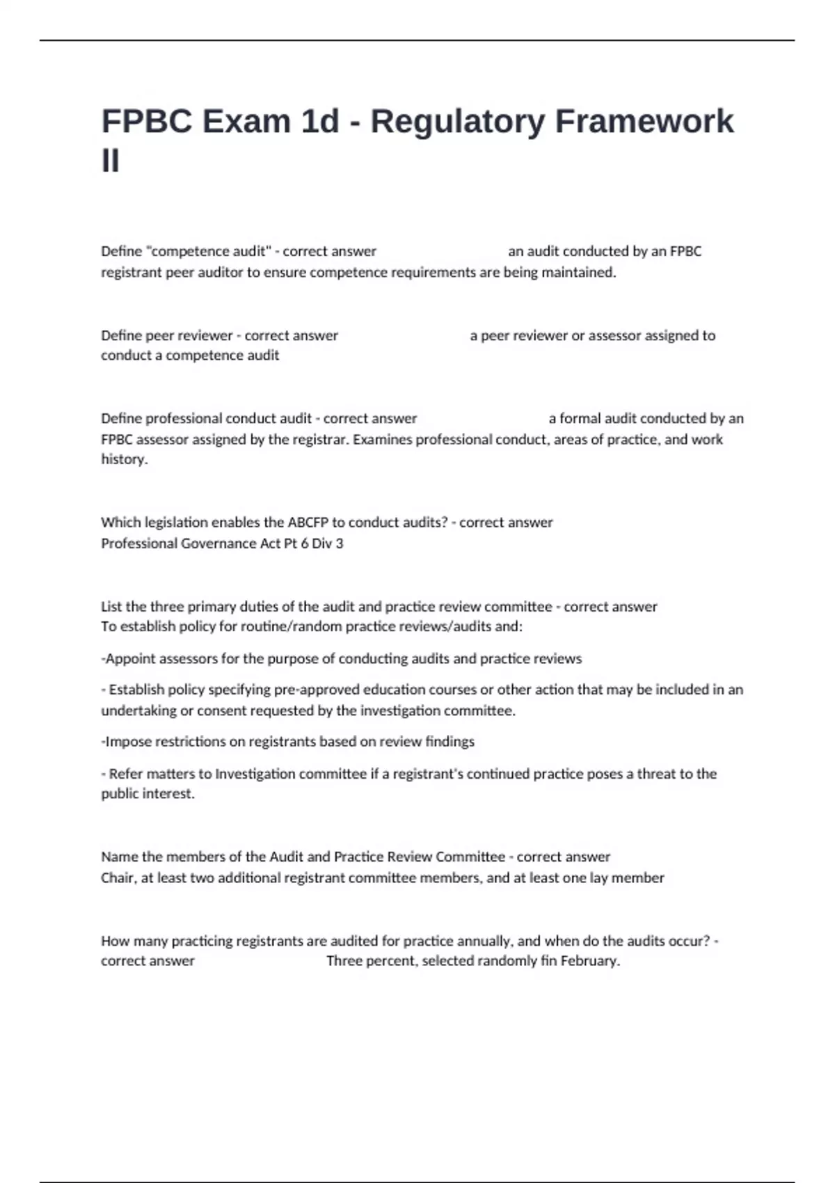 FPBC Exam 1d - Regulatory Framework II Complete Questions And Answers ...