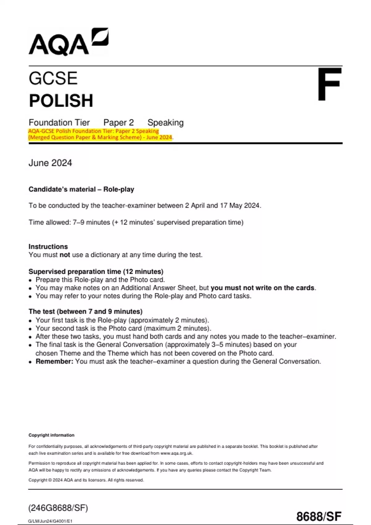 Foundation Tier AQA-GCSE Polish Foundation Tier: Paper 2 Speaking ...