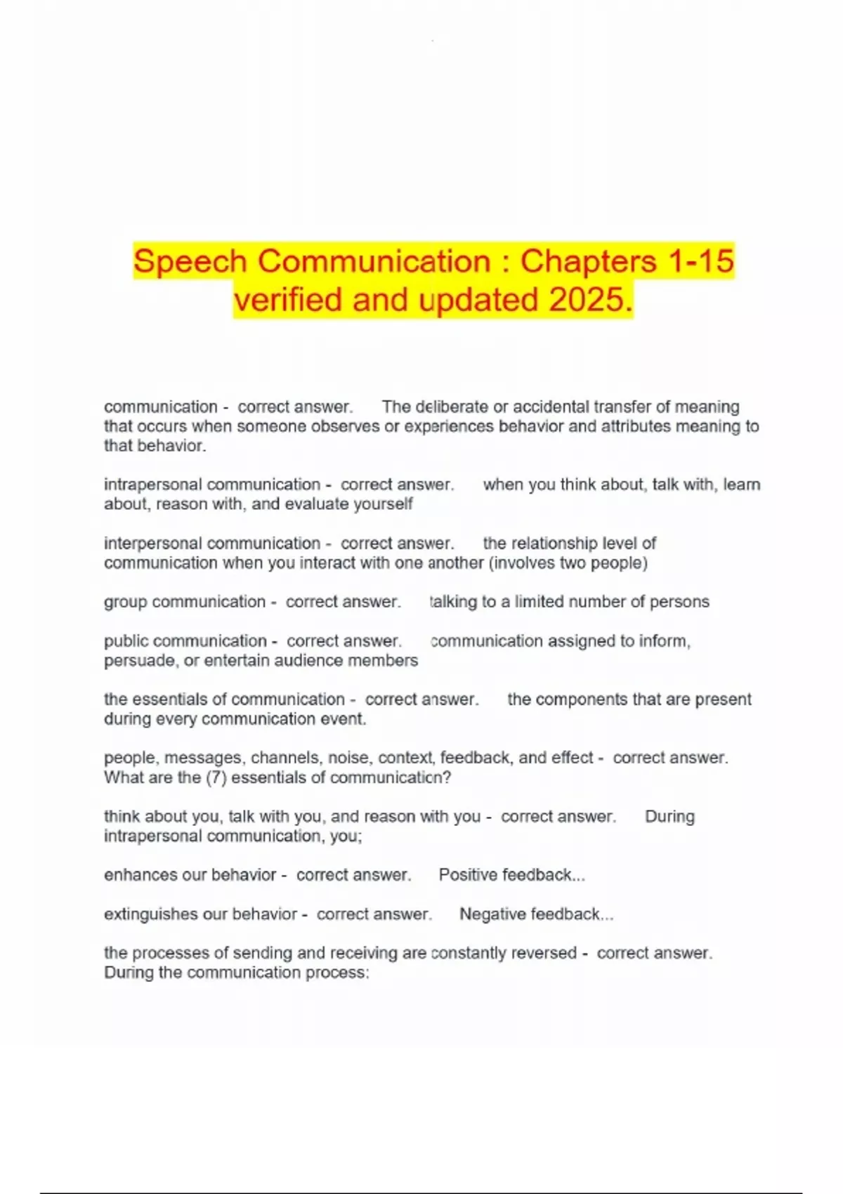 Speech Communication : Chapters 1-15 verified and updated 2025. - Speech Communication - Stuvia US