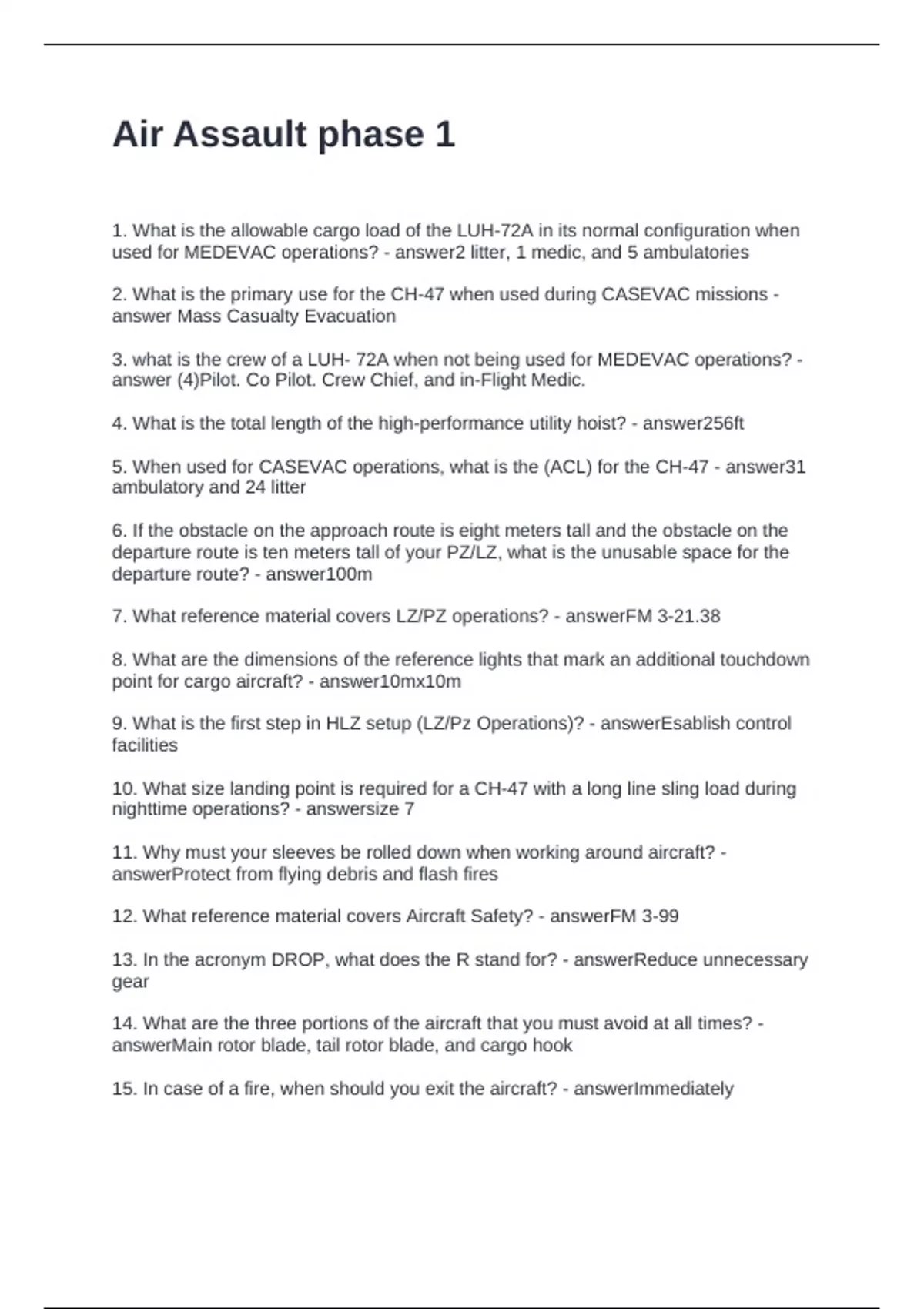 Air Assault phase 1. Questions and Answers - Air assault - Stuvia US