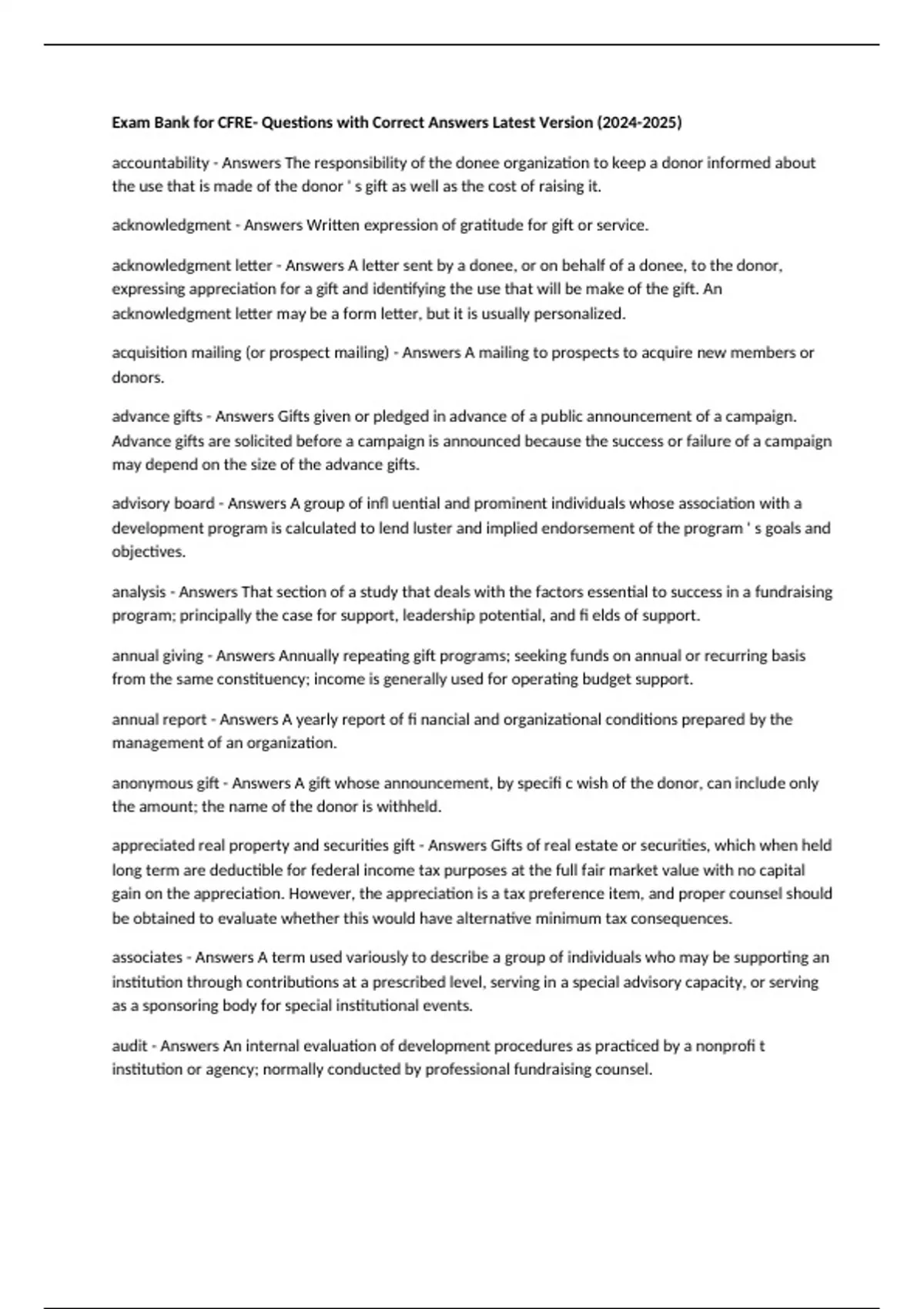 Exam Bank for CFRE- Questions with Correct Answers Latest Version ...