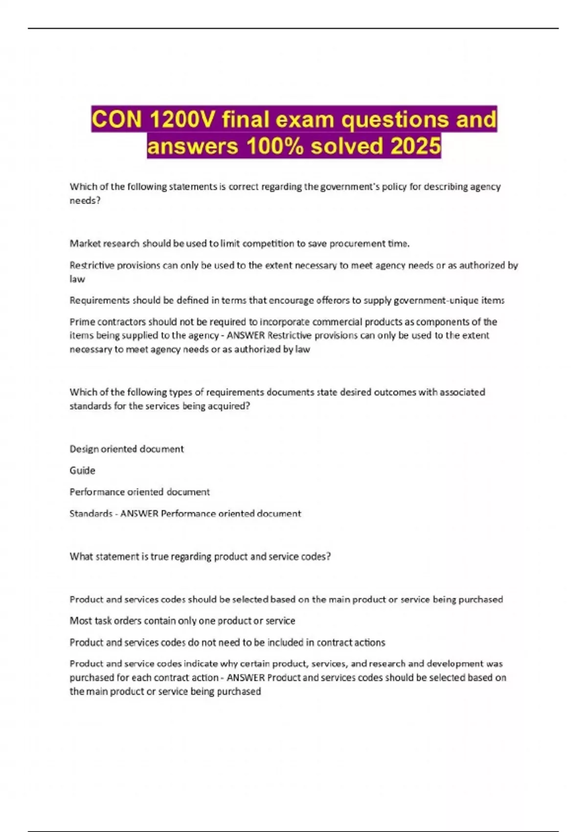 CON 1200V final exam questions and answers 100% solved 2025 ...