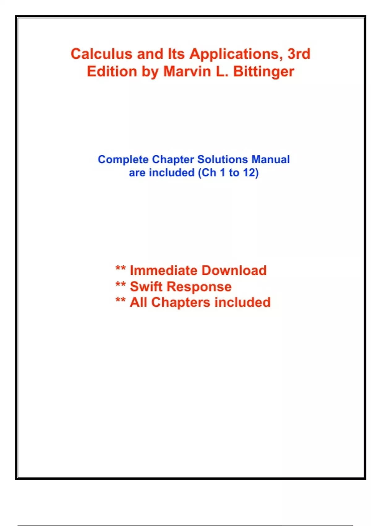 Solutions for Calculus and Its Applications, 3rd Edition by Marvin L. Bittinger - 2025 Published ...
