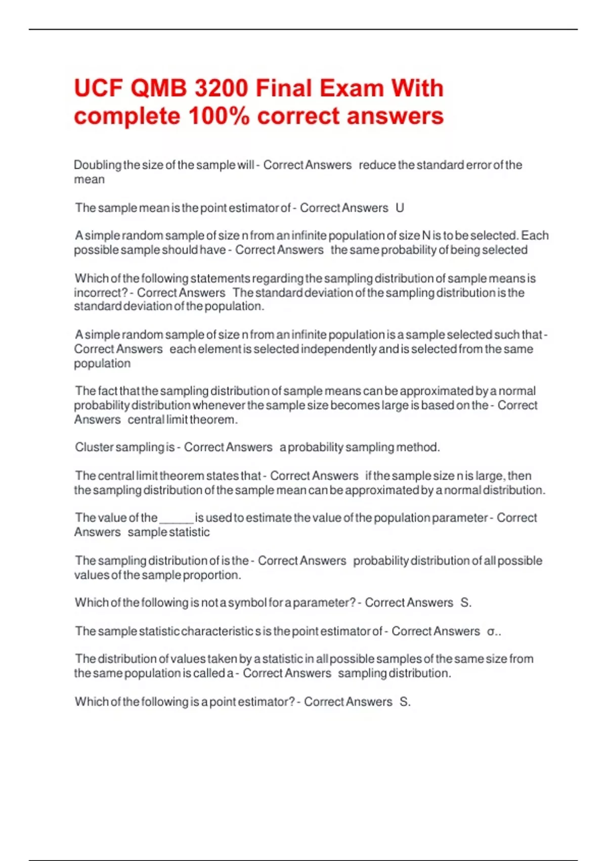 UCF QMB 3200 Final Exam With complete 100% correct answers - UCF QMB ...