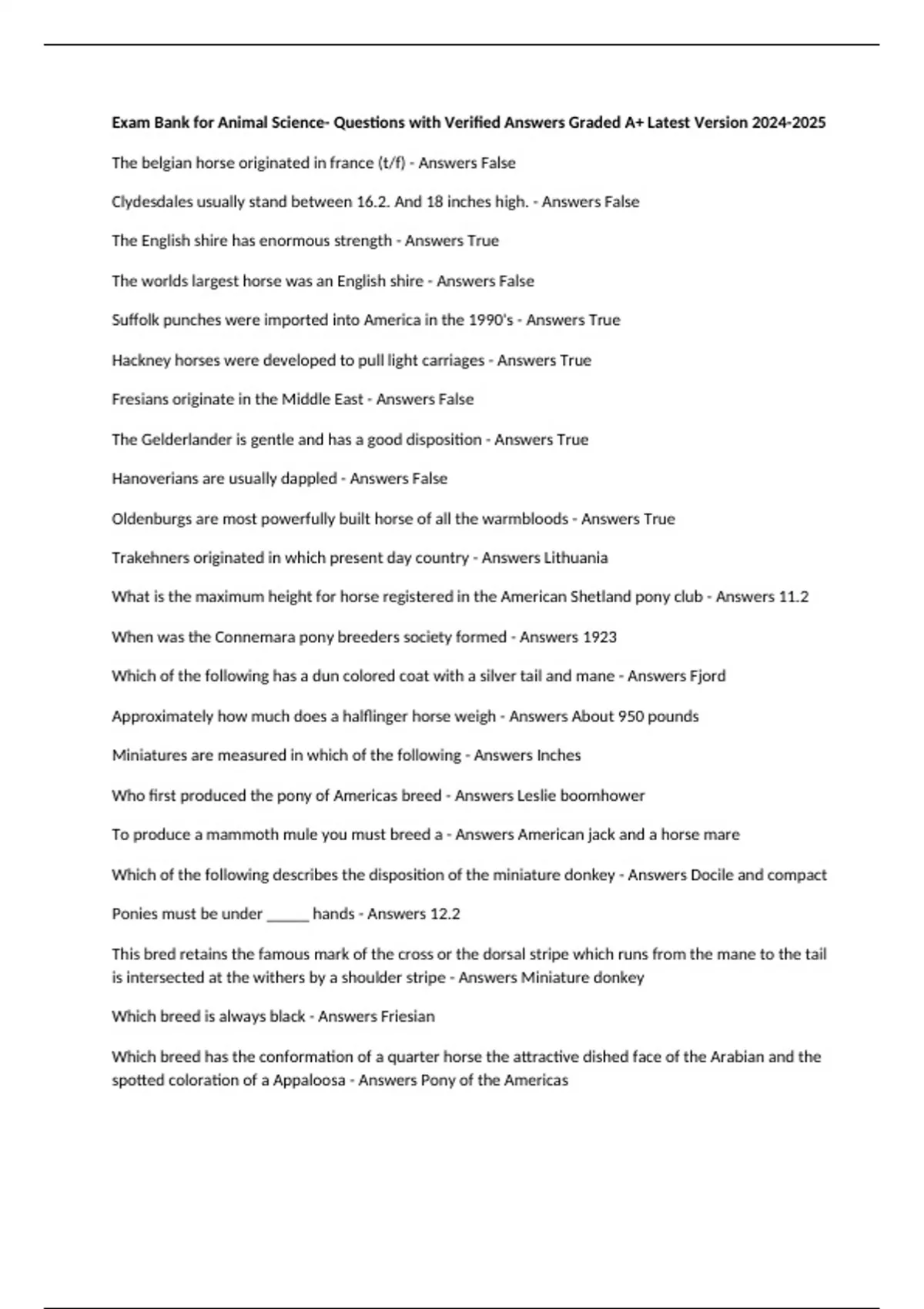Exam Bank for Animal Science- Questions with Verified Answers Graded A+ ...