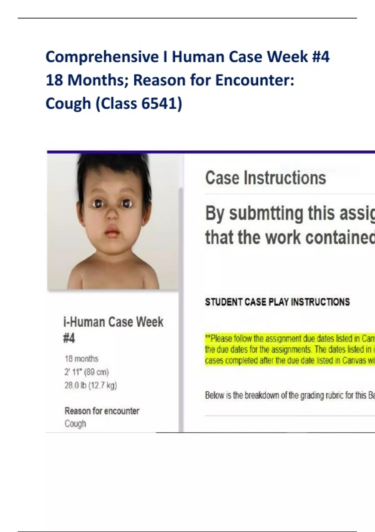 Comprehensive I Human Case Week #4 18 Months; Reason for Encounter ...