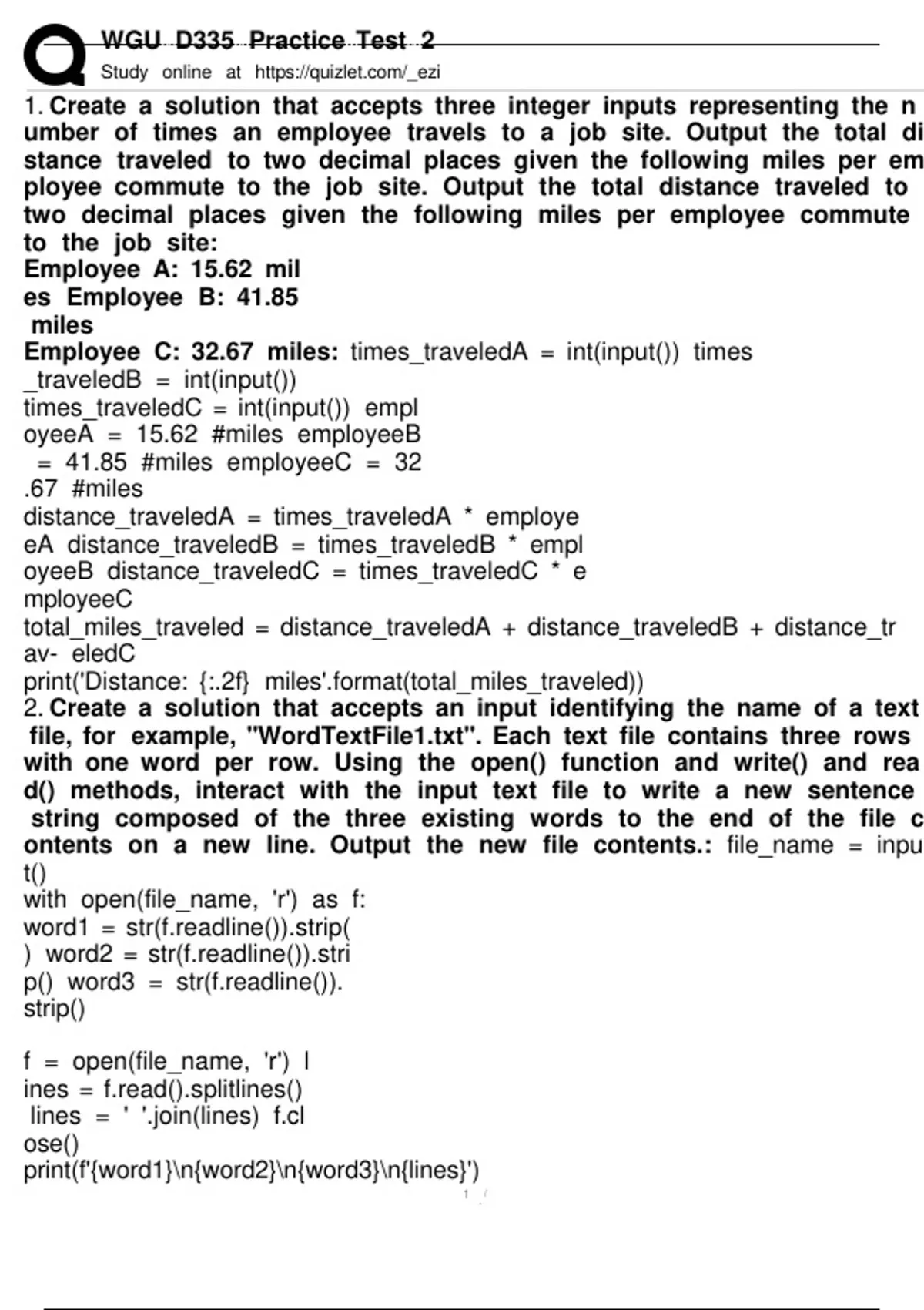 python questions and answers - WGU D335 - Stuvia US