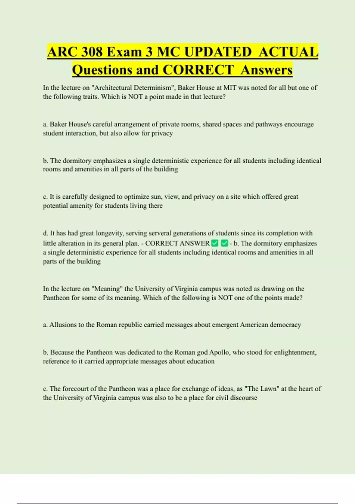 ARC 308 Exam 3 MC UPDATED ACTUAL Questions and CORRECT Answers - ARC ...