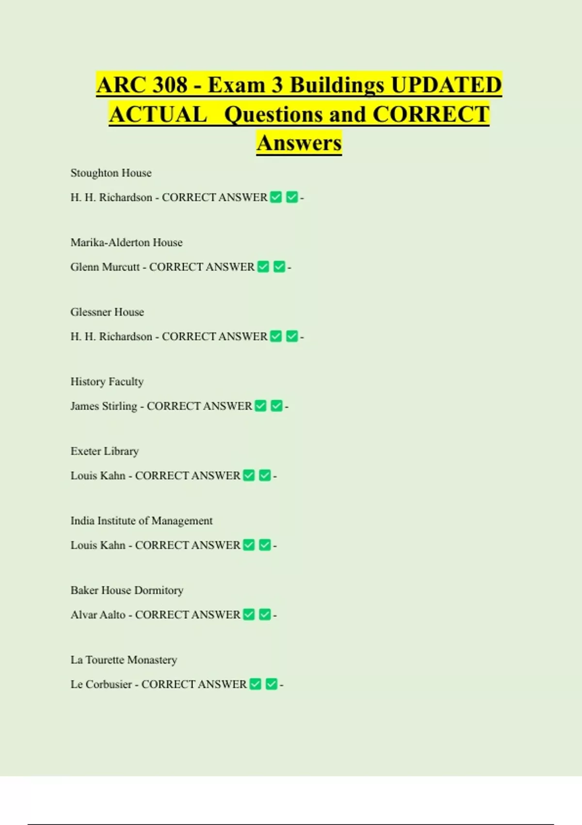ARC 308 - Exam 3 Buildings UPDATED ACTUAL Questions and CORRECT Answers ...