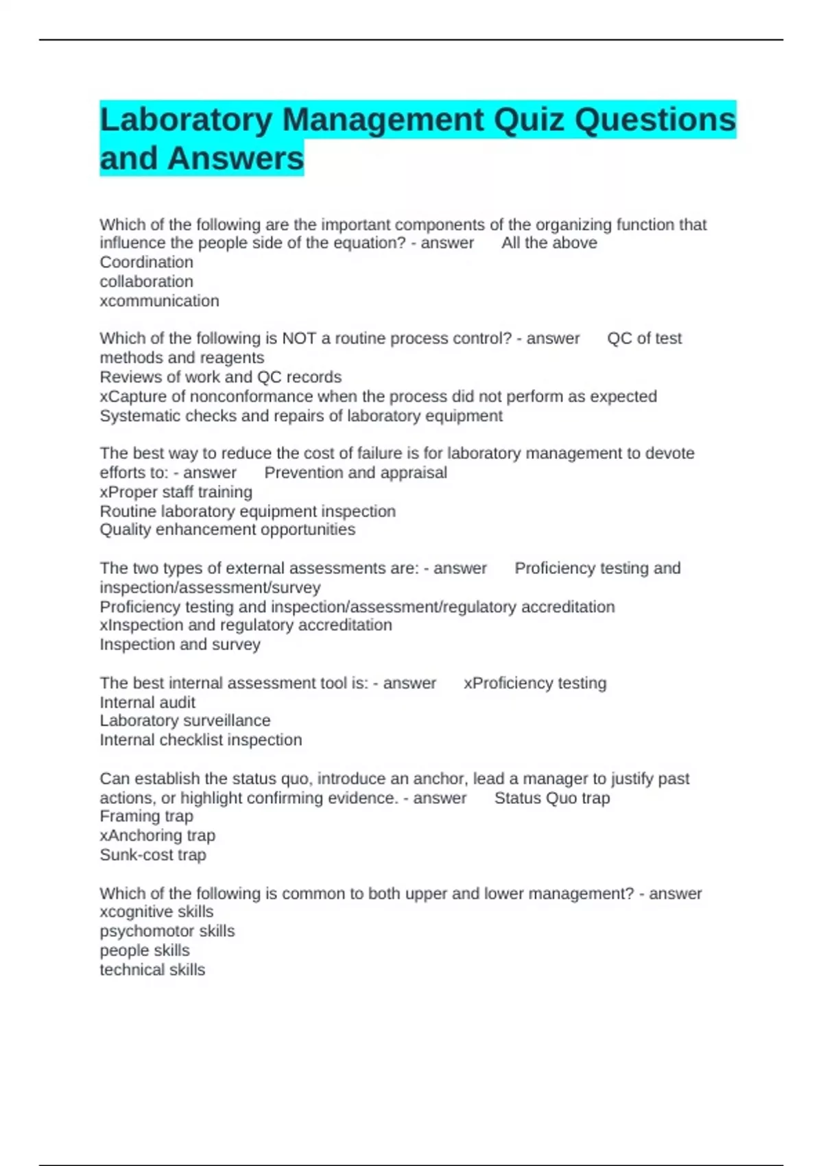 Laboratory Management Quiz Questions and Answers - Laboratory ...