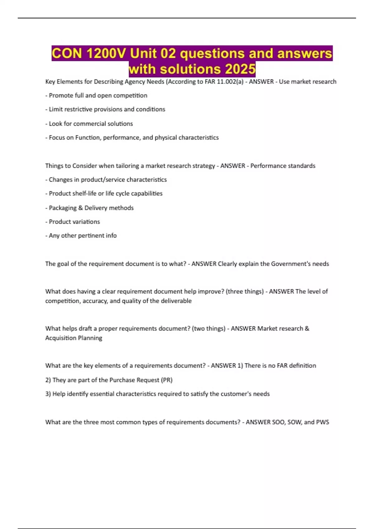 CON 1200V Unit 02 questions and answers with solutions 2025 ...