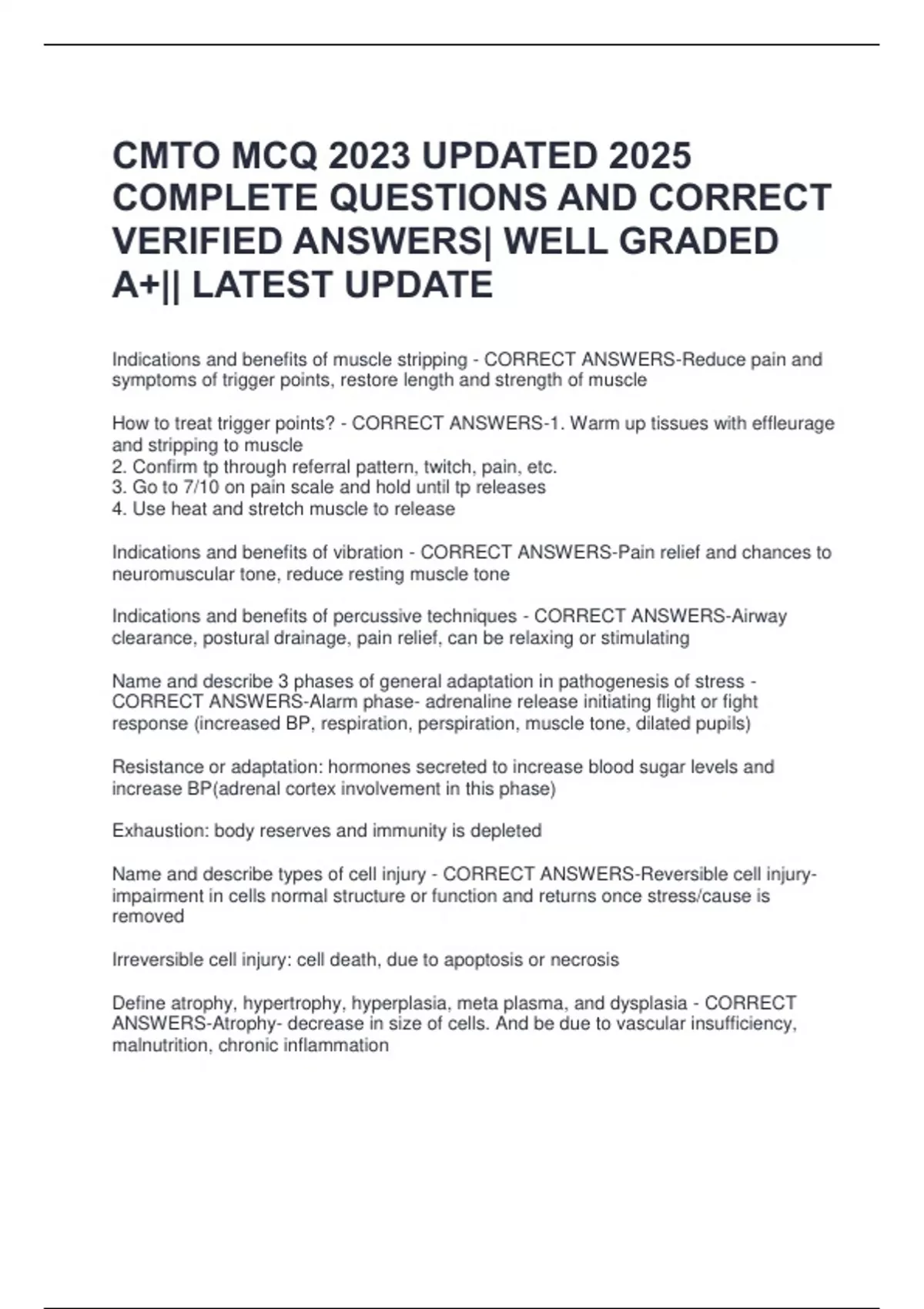 CMTO MCQ 2023 UPDATED 2025 COMPLETE QUESTIONS AND CORRECT VERIFIED ANSWERS| WELL GRADED A+ ...
