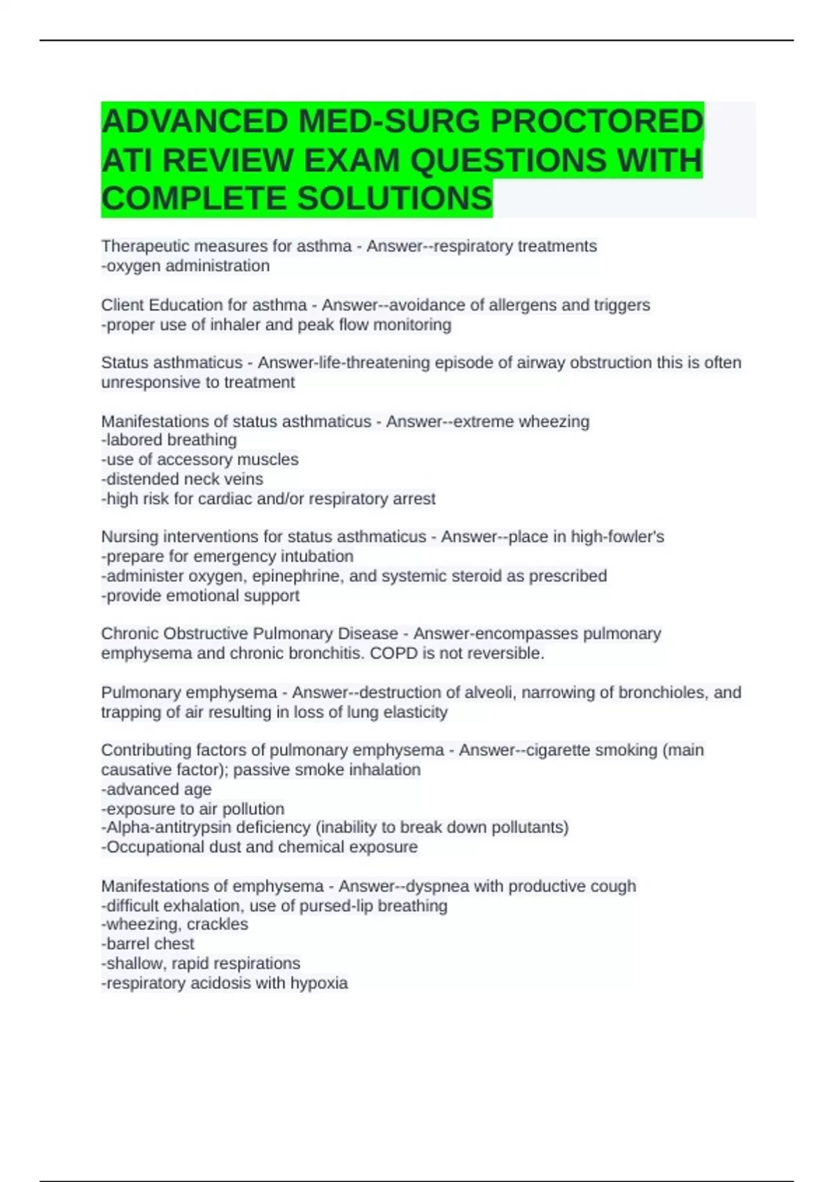 ADVANCED MED-SURG PROCTORED ATI REVIEW EXAM QUESTIONS WITH COMPLETE ...