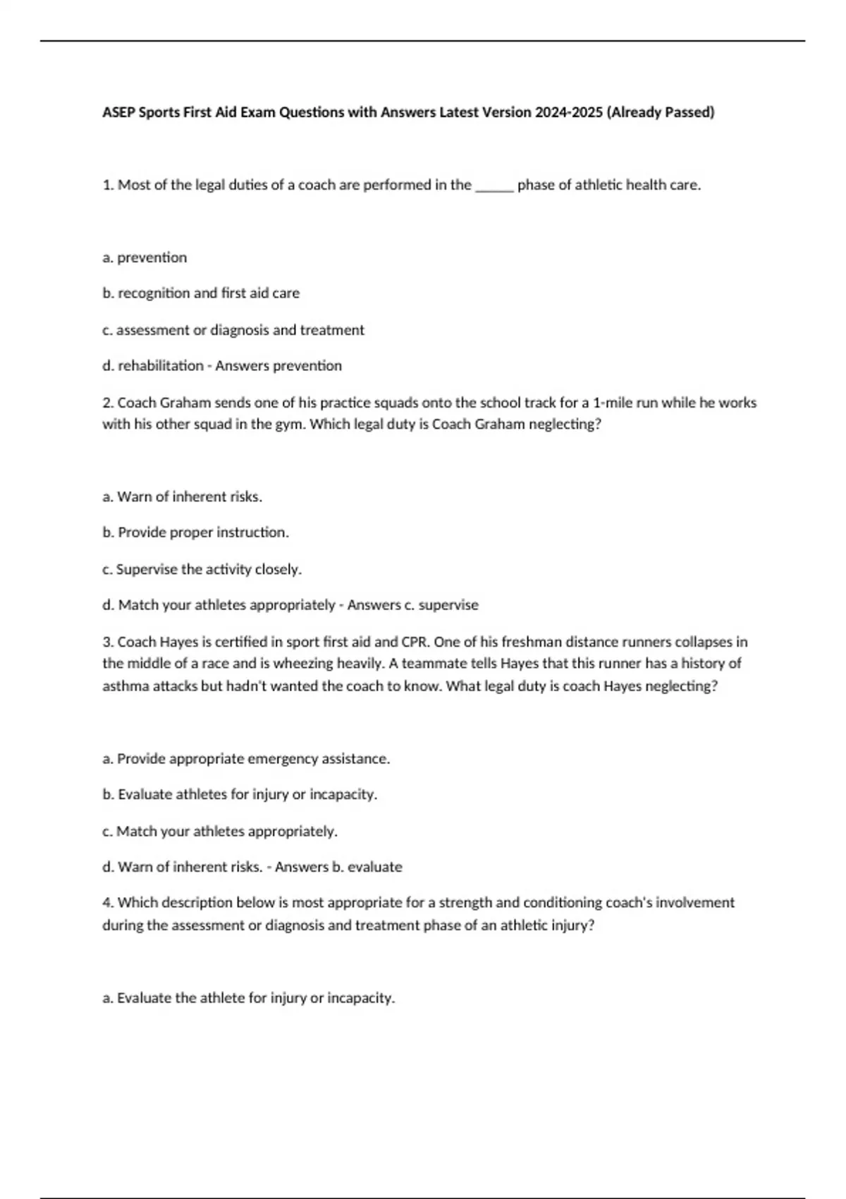 ASEP Sports First Aid Exam Questions with Answers Latest Version ...