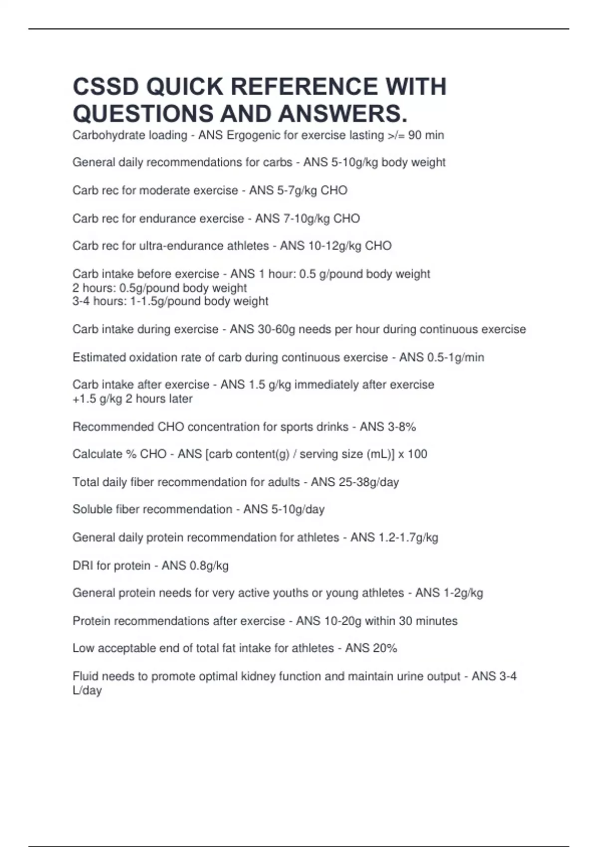 CSSD QUICK REFERENCE WITH QUESTIONS AND ANSWERS. - CSSD - Stuvia US