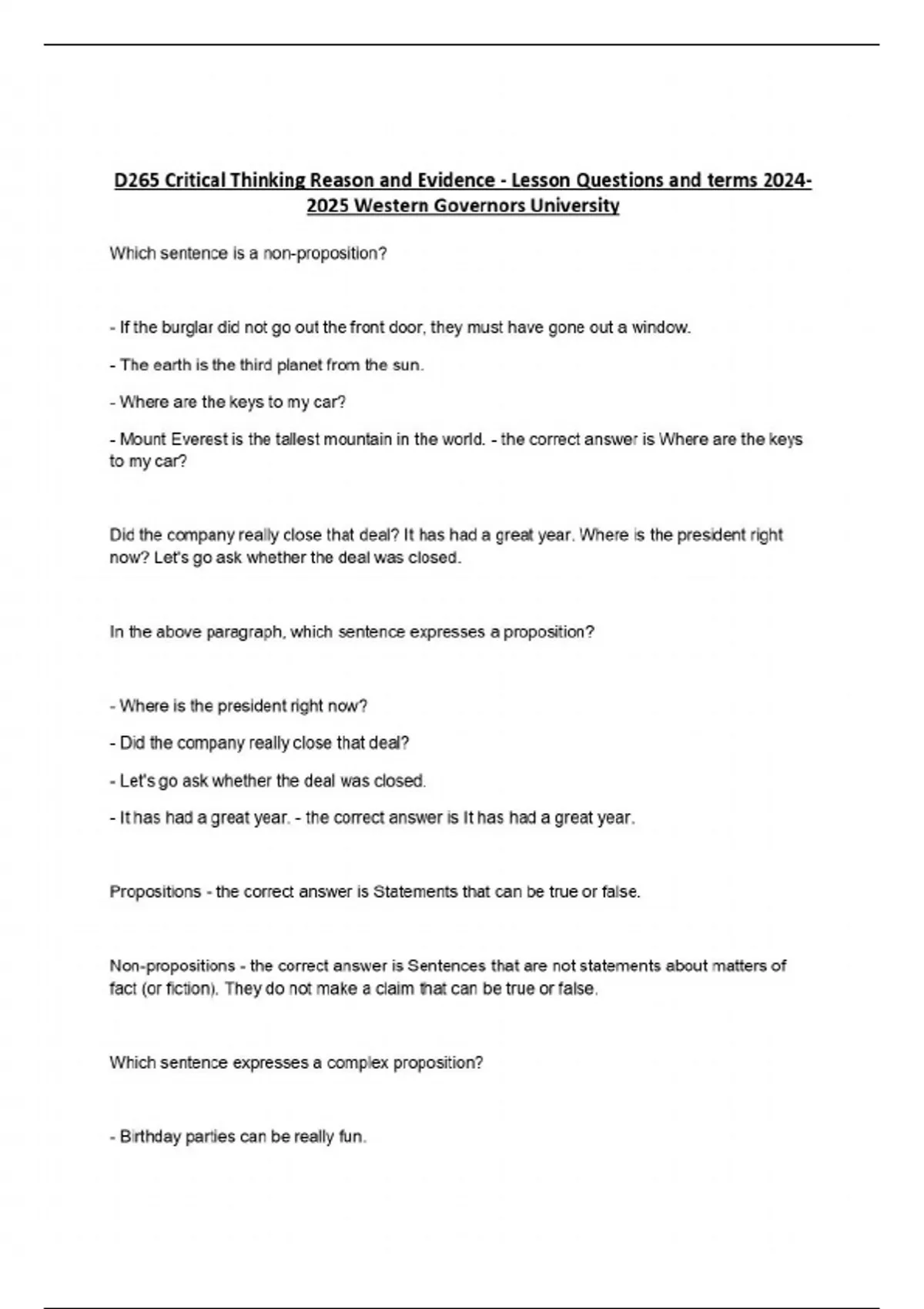 D265 Critical Thinking Reason and Evidence - Lesson Questions and terms ...