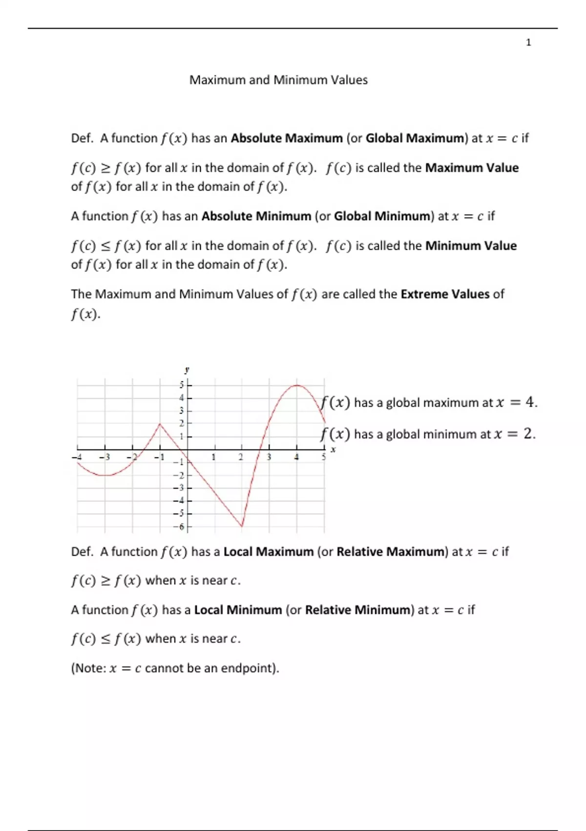 Calculus 1-Maximum and Minimum Values, guaranteed 100% Pass - Math ...