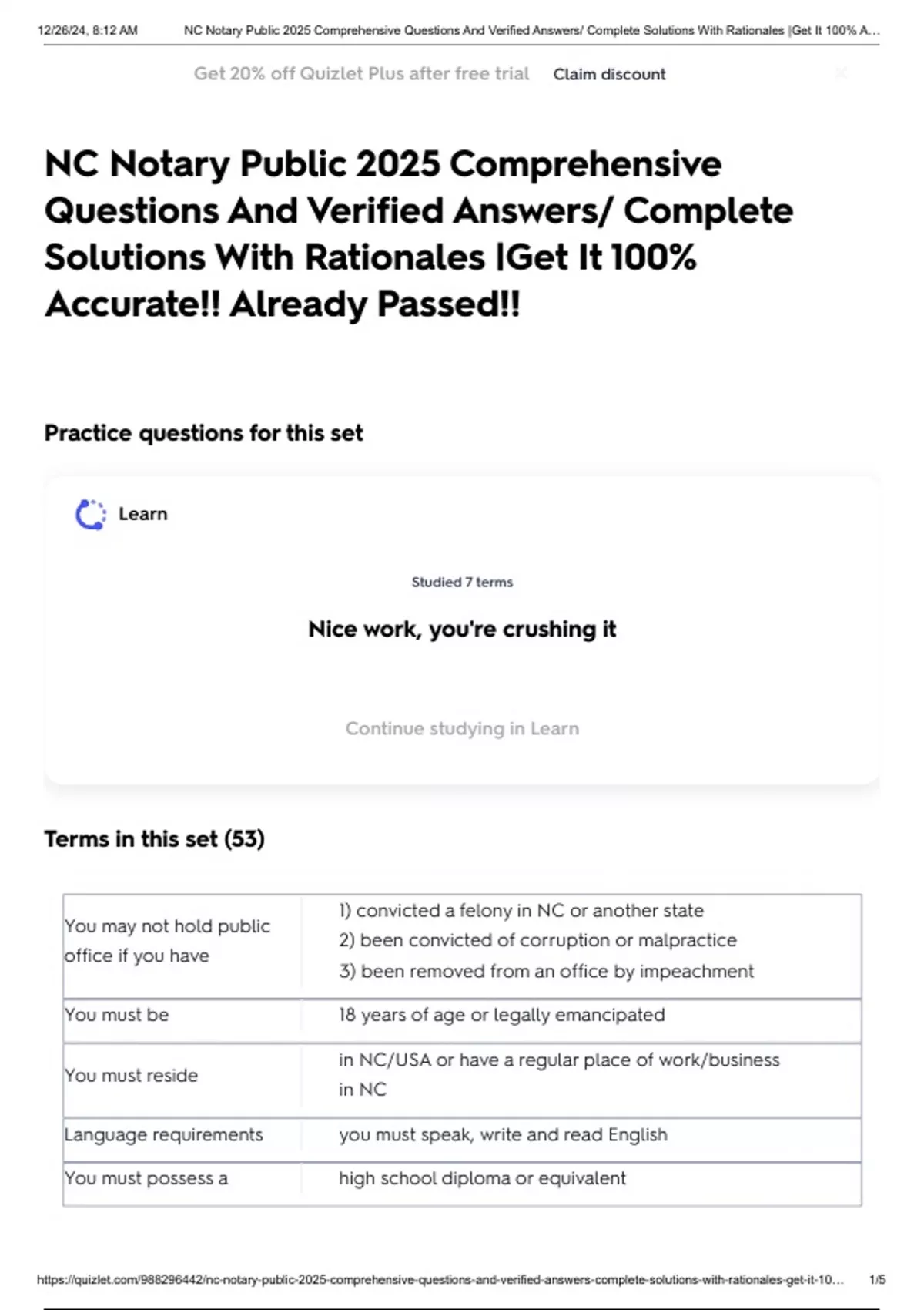 NC Notary Public 2025 Comprehensive Questions And Verified Answers ...