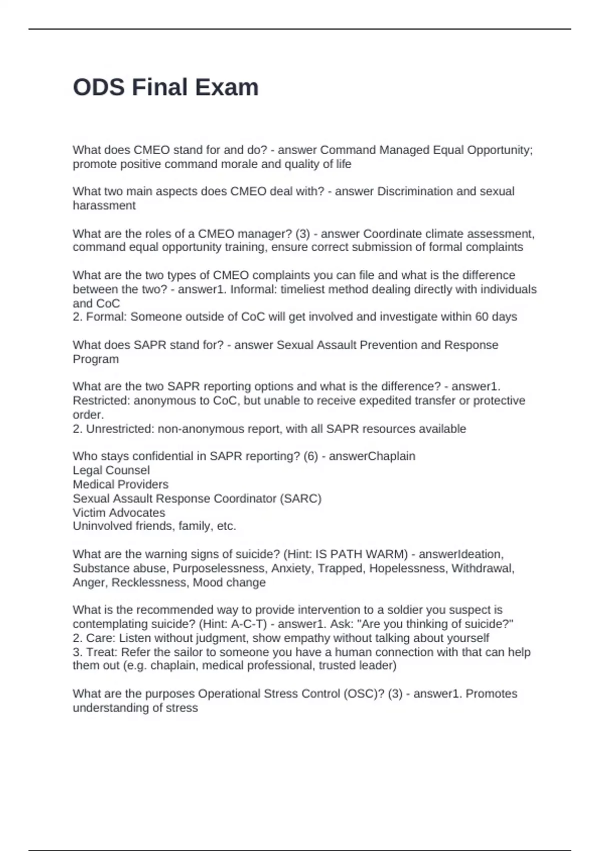 ODS EXAM BENDLE 2024 - Stuvia US