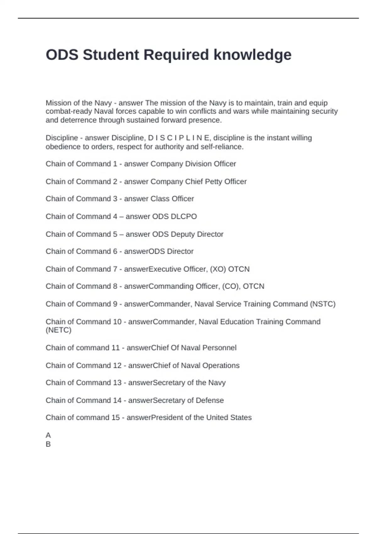 ODS Student Required knowledge Questions and Answers Graded A+ - ODS - Stuvia US