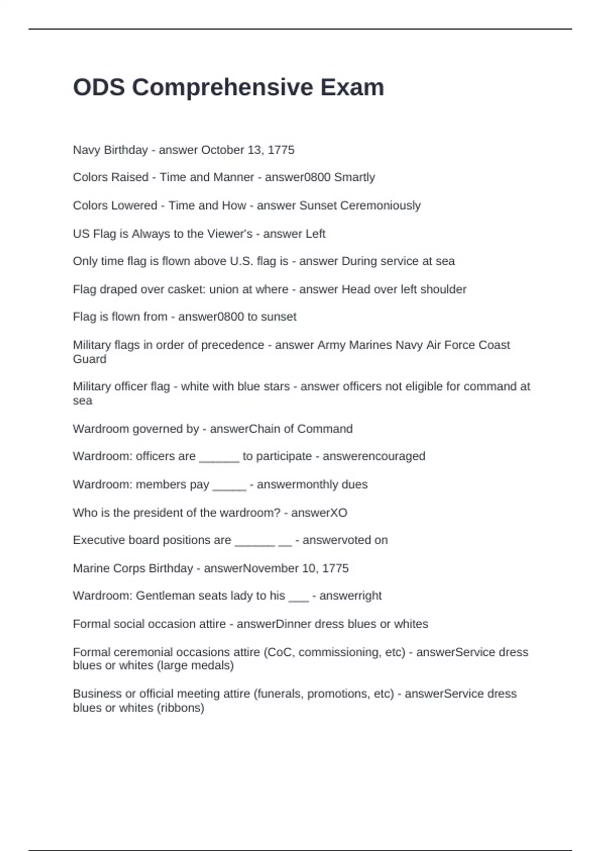 ODS Comprehensive Exam Questions with Solutions 2024 - ODS - Stuvia US