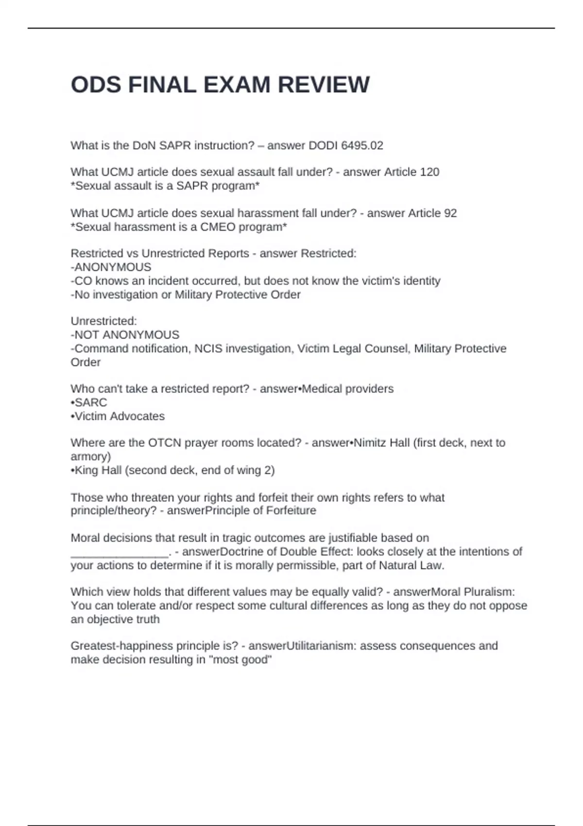 ODS FINAL EXAM REVIEW QUESTIONS WITH CORRECT ANSWERS - ODS - Stuvia US