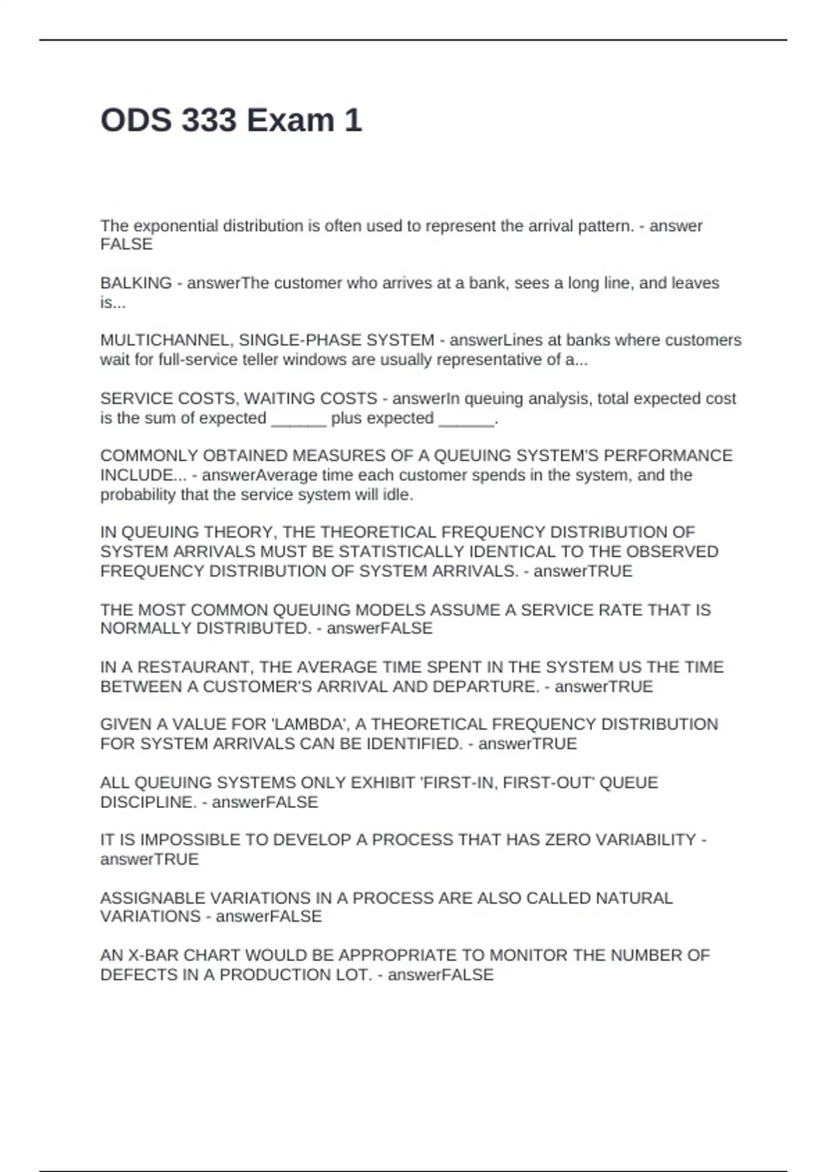 ODS 333 Exam 1 Questions with Accurate Answers 2024 - ODS - Stuvia US